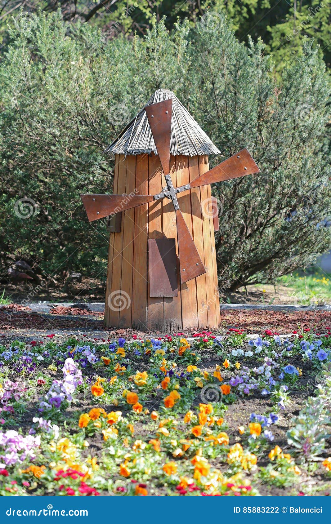Garden Windmill stock photo. Image of house, decor, flowers - 85883222