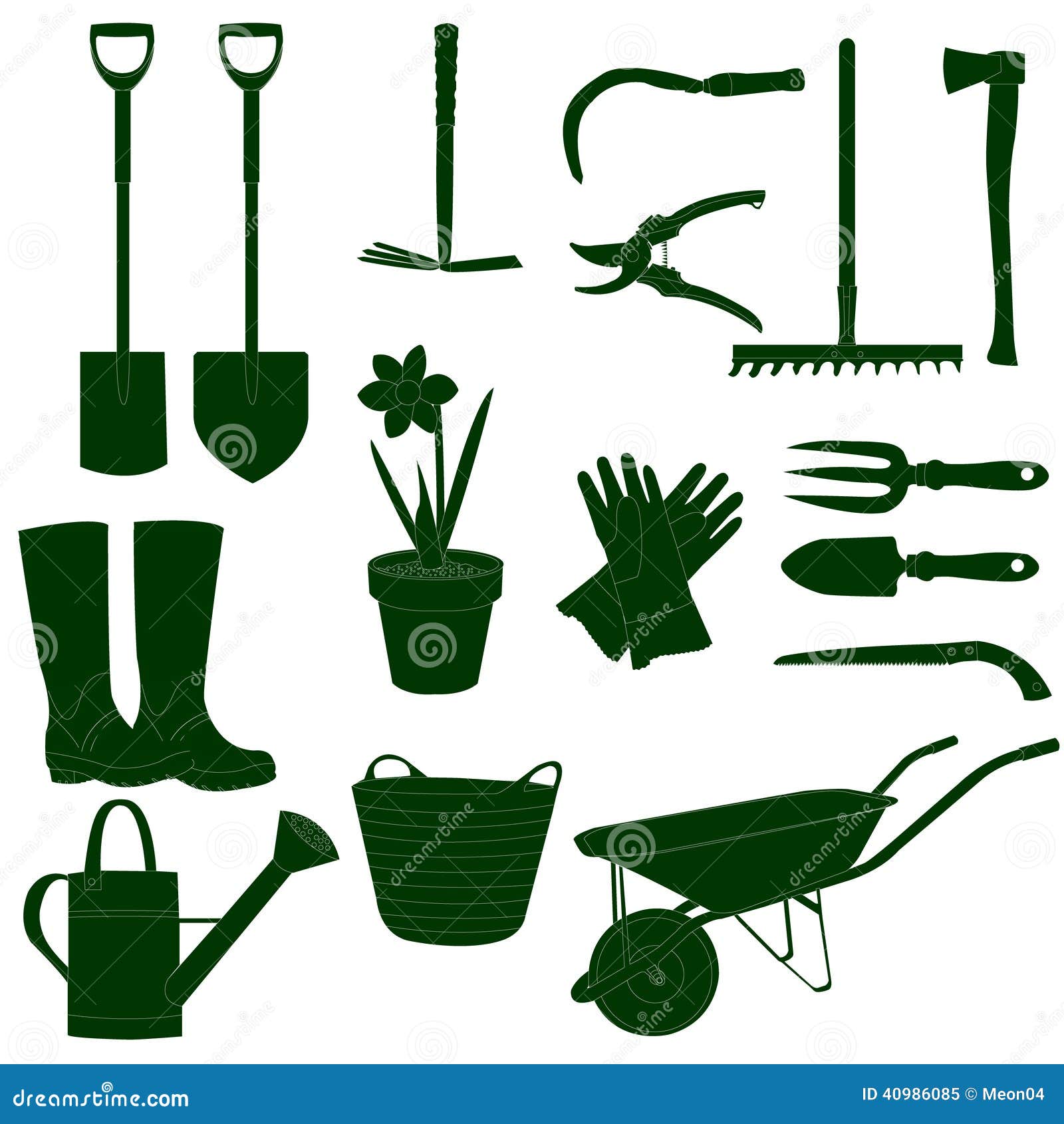 Garden Work Tools Green&white Stock Vector - Illustration of spade ...