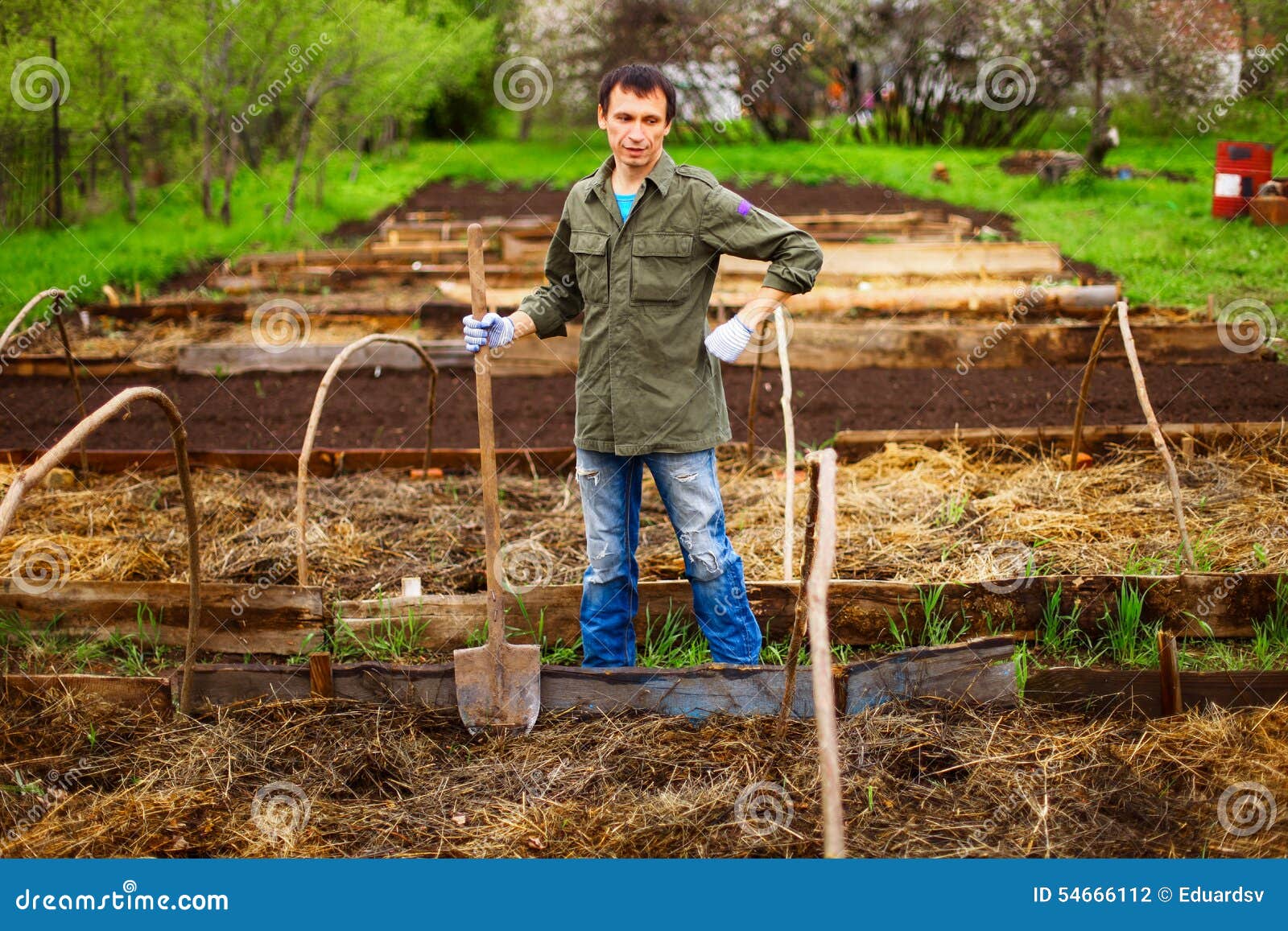 Gardener happy. stock photo. Image of digging, field - 54666112