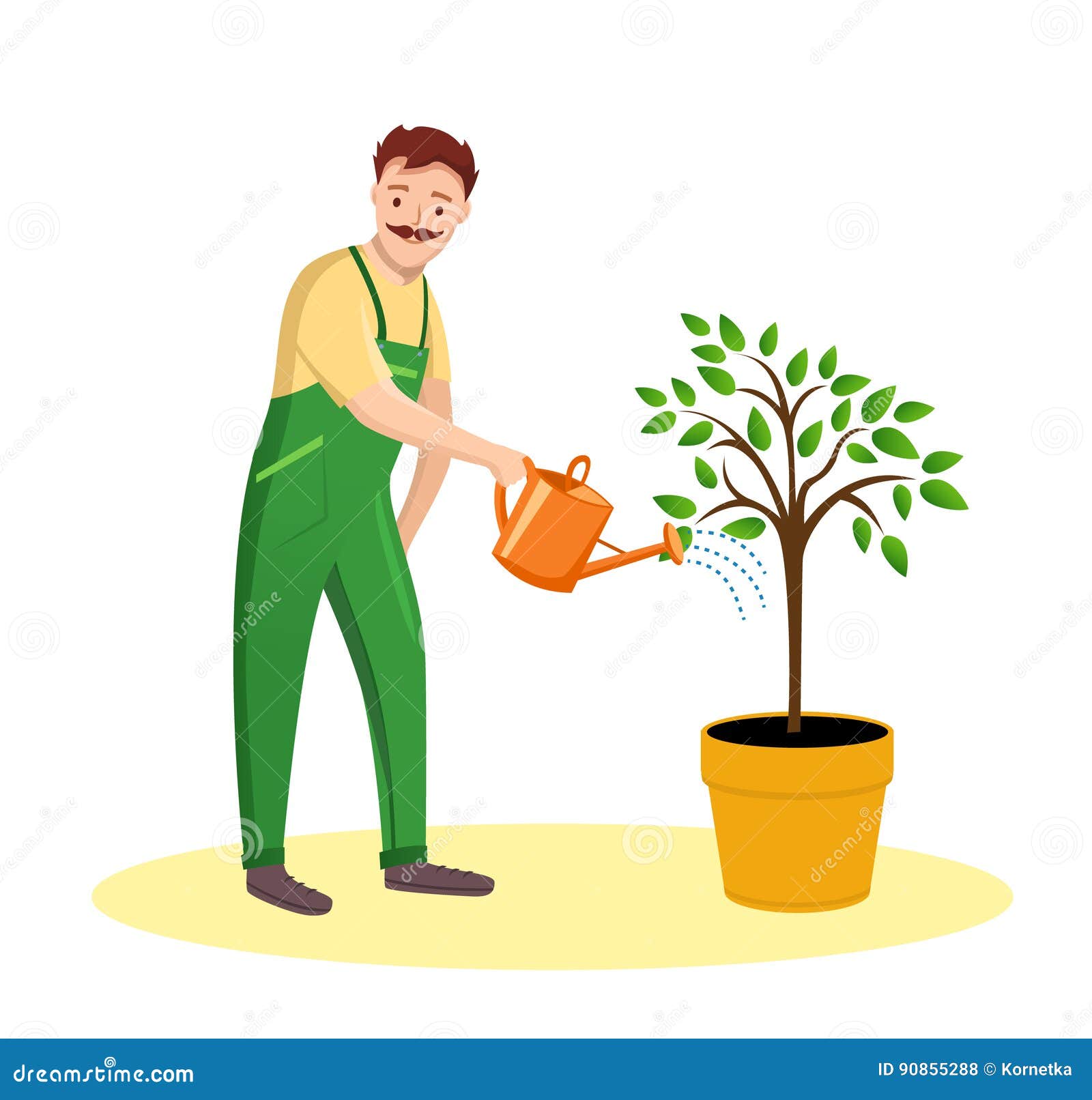 Gardener Man On White Background Illustration Farmer Watering The Tree