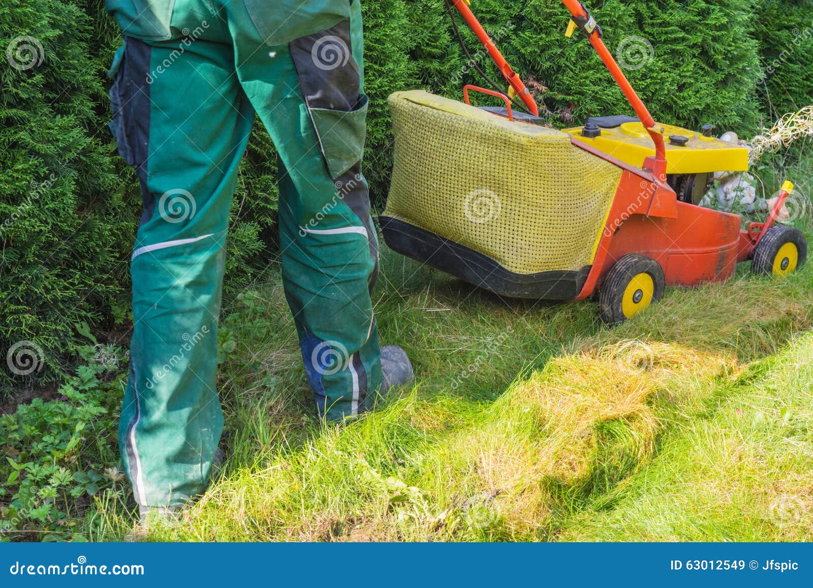 Gardener mowing the lawn stock image. Image of lawns - 63012549