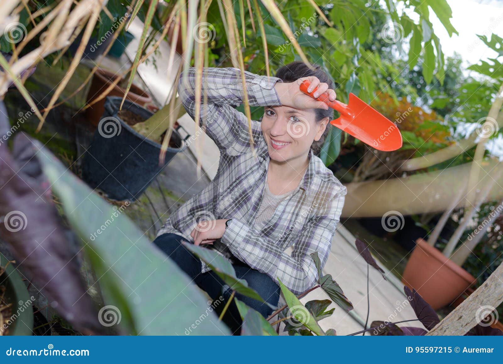 Gardener with shovel stock image. Image of tired, houseplant - 95597215