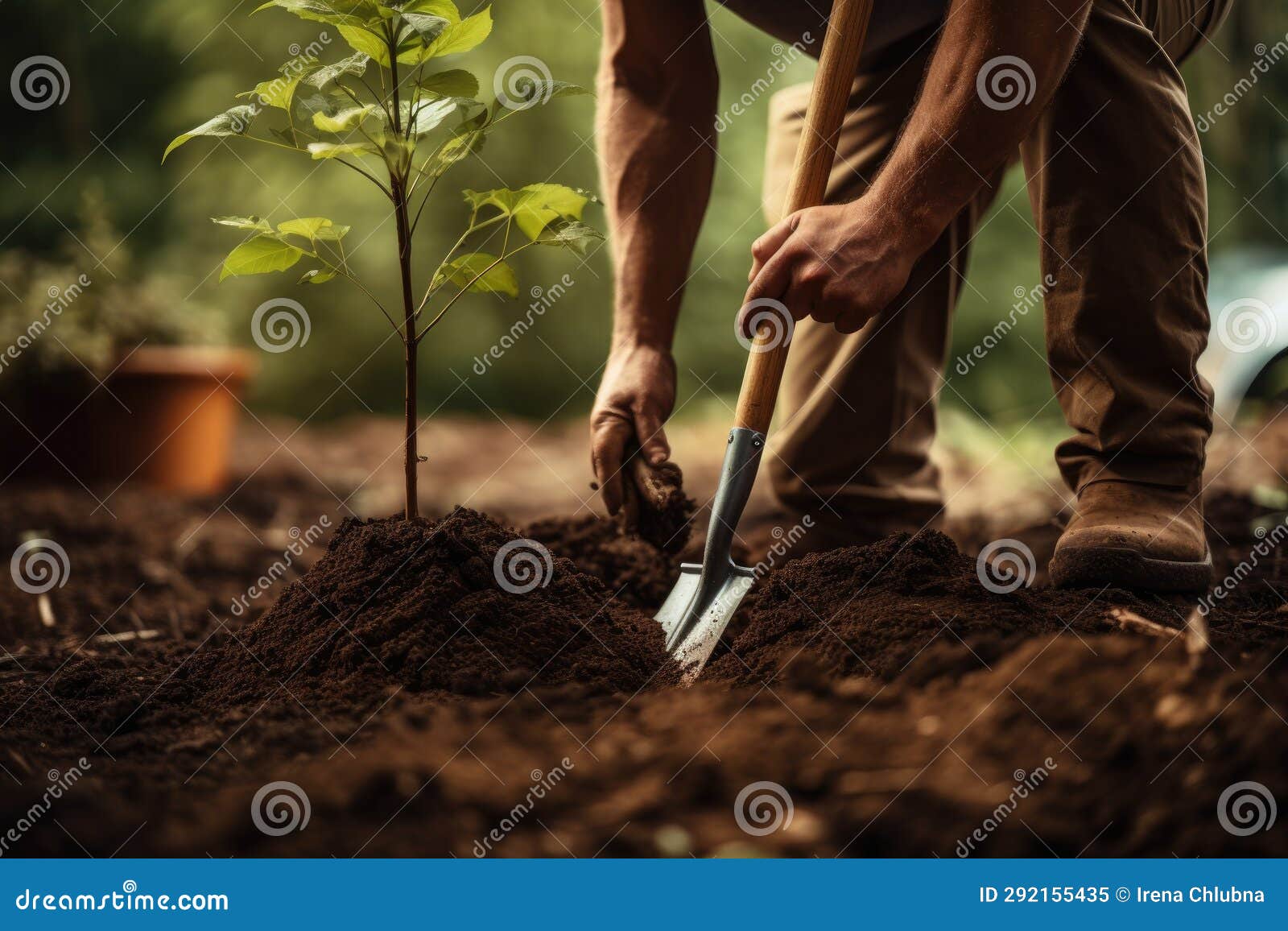 Gardener Using Spade while Preparing Place for Planting Young Tree ...