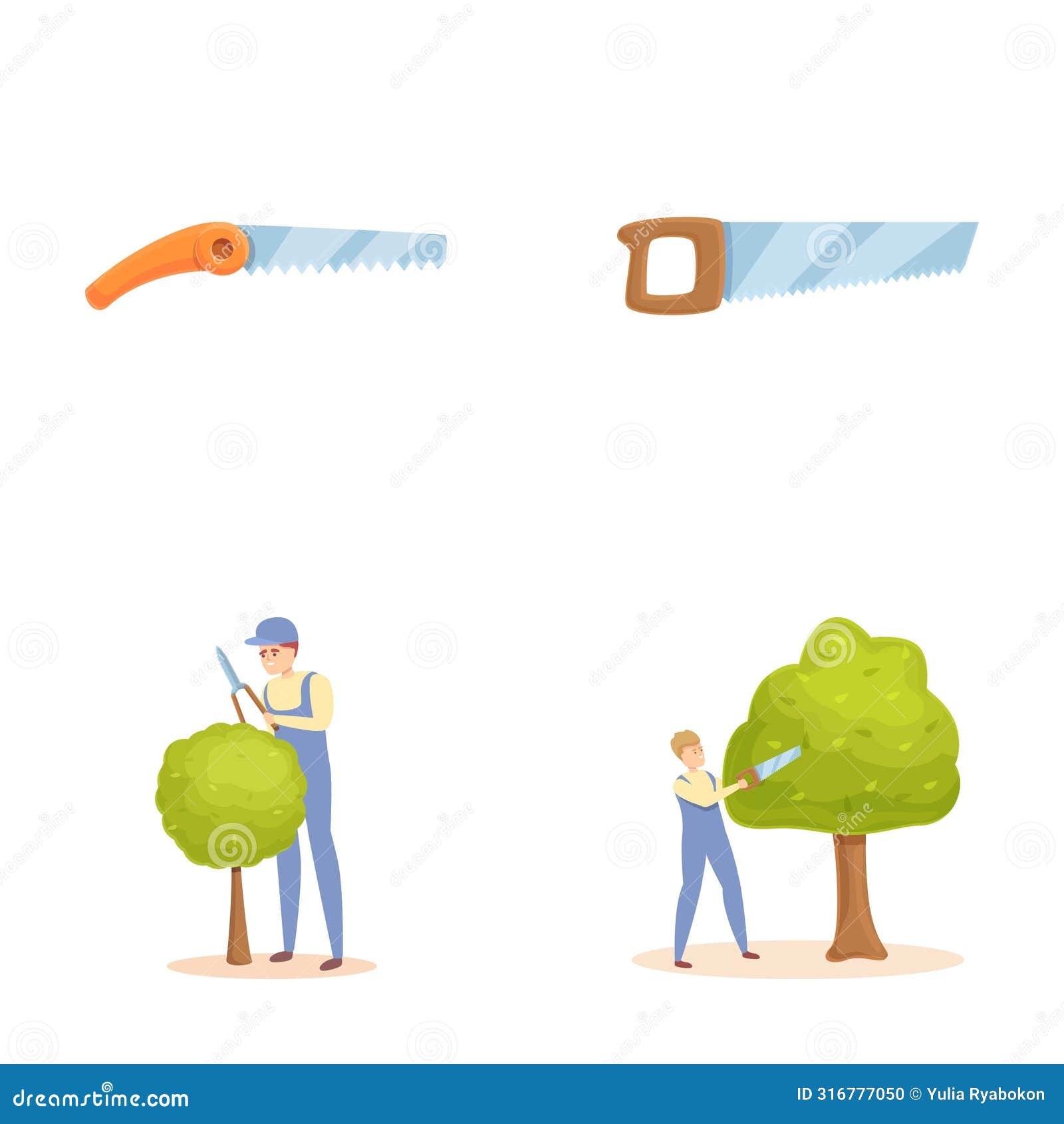 Gardener Work Icons Set Cartoon . Professional Gardener with Various ...
