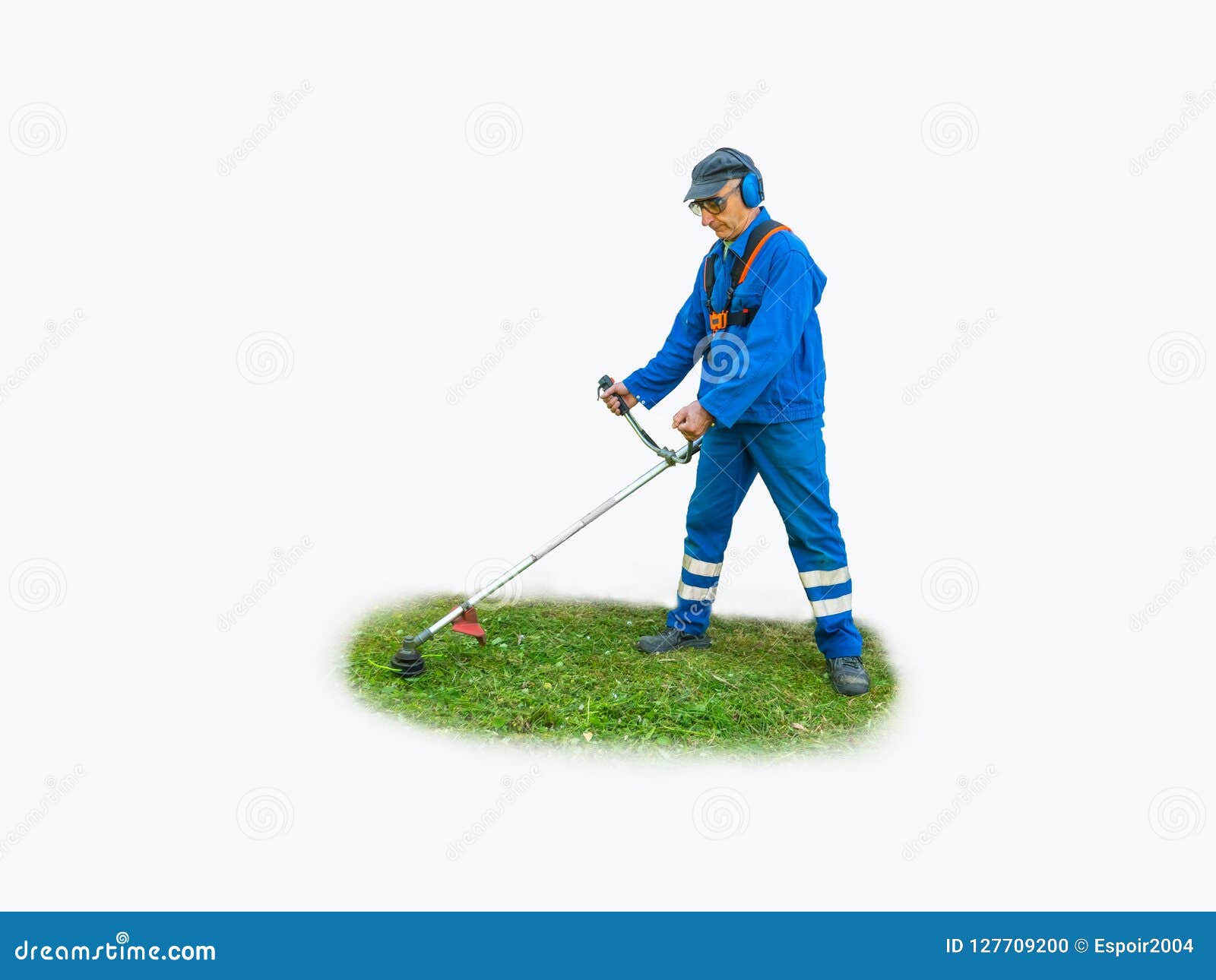 Gardener Worker with Trimmer Isolated on White Stock Photo - Image of ...