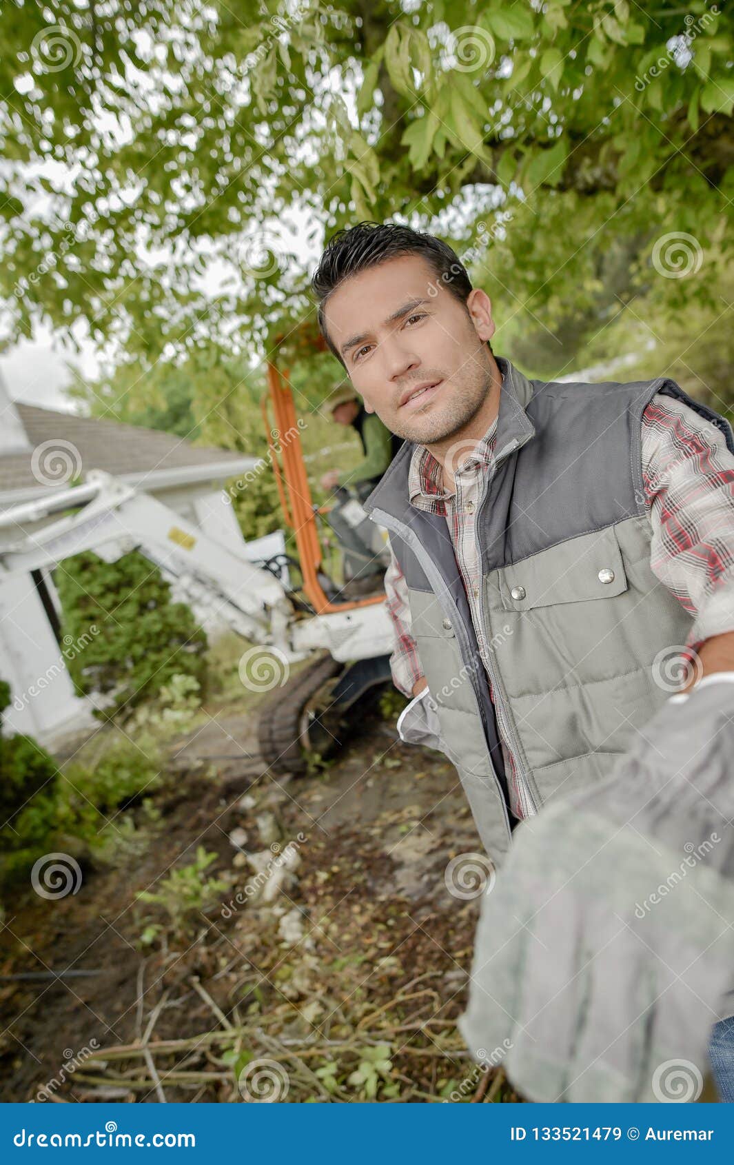 Gardener Working in Backyard Stock Image - Image of house, outdoor ...