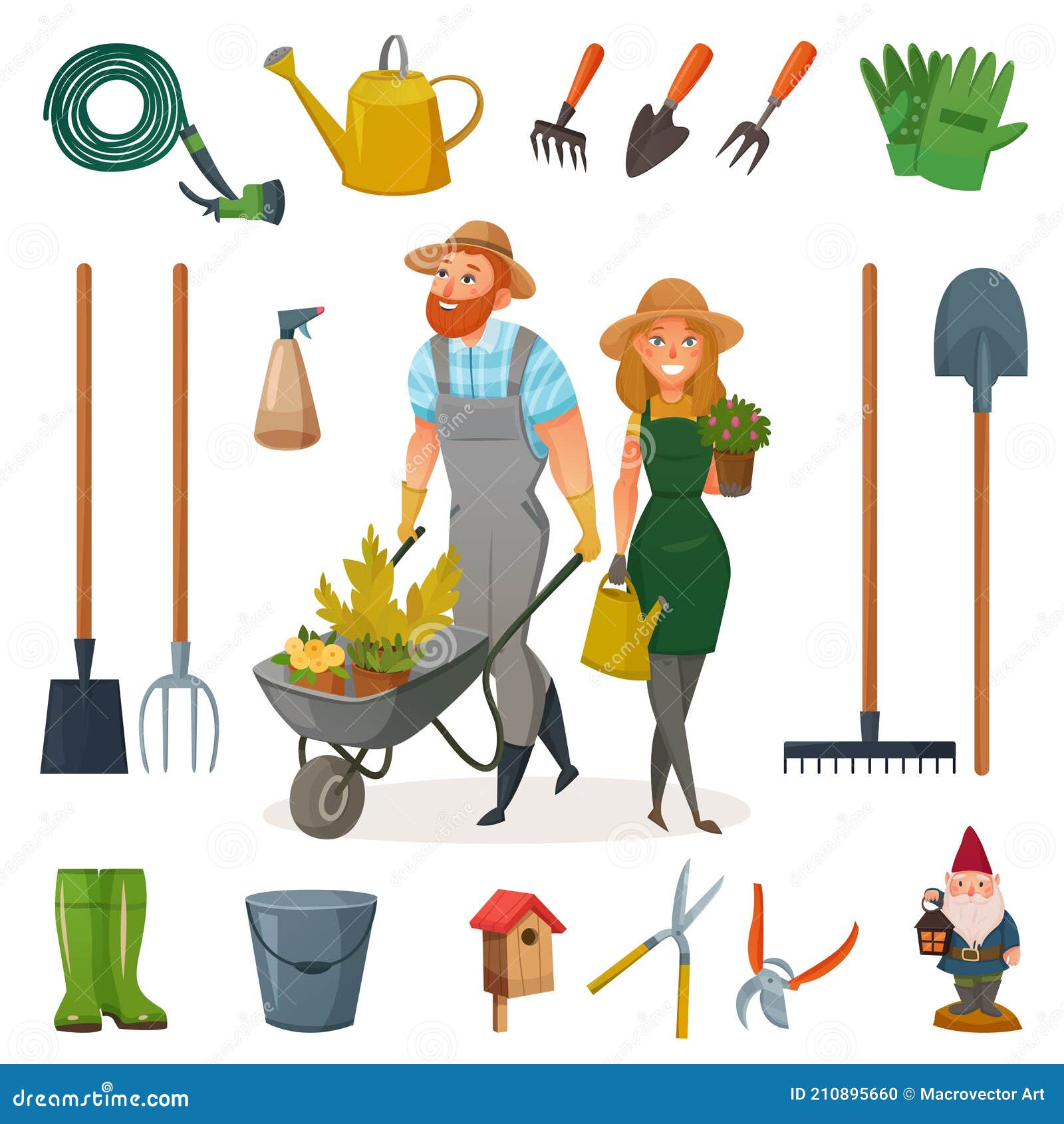 Gardening Cartoon Icon Set stock vector. Illustration of garden - 210895660