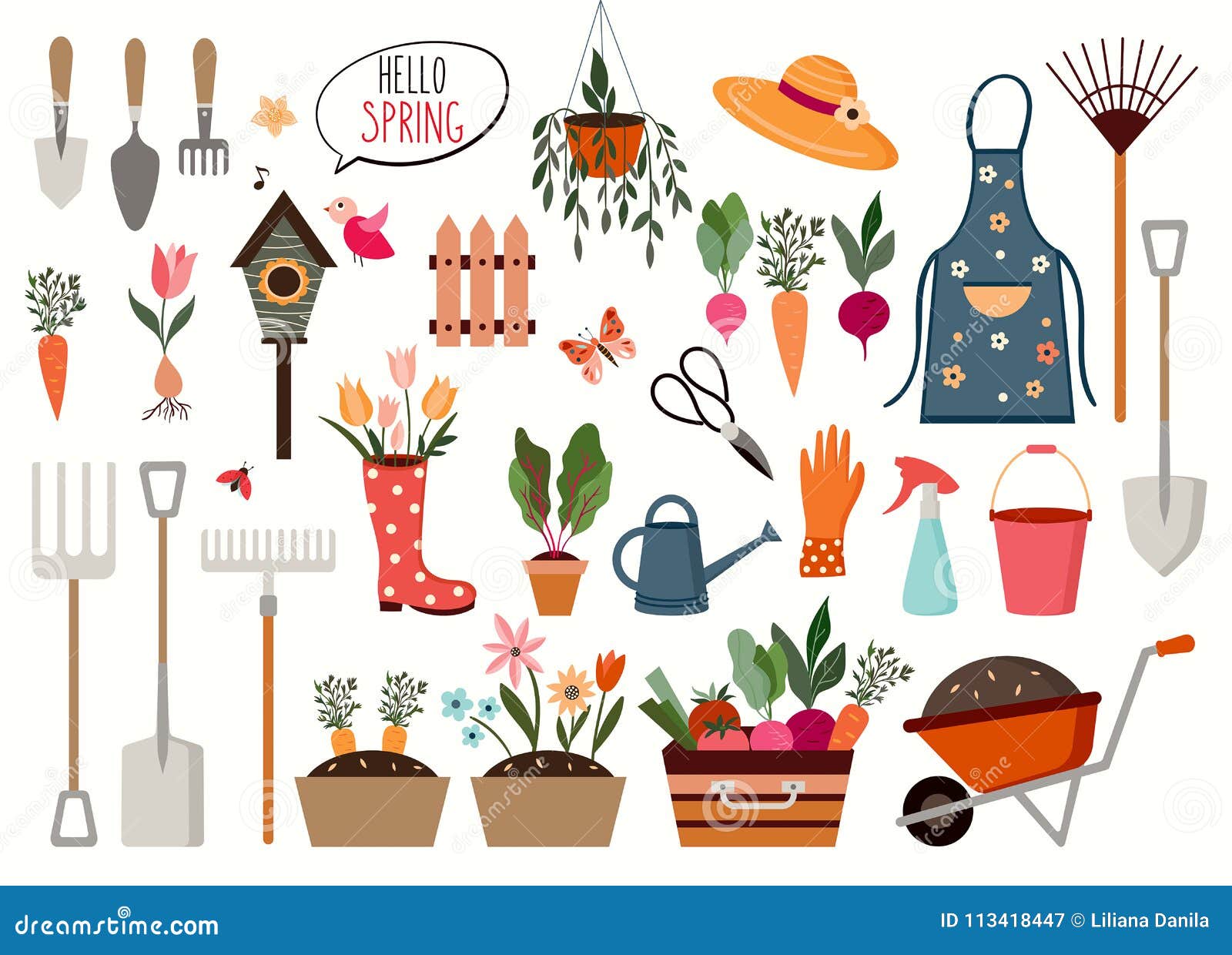 Gardening Elements Vector Collection, Isolated Objects Stock Vector - Illustration of design ...