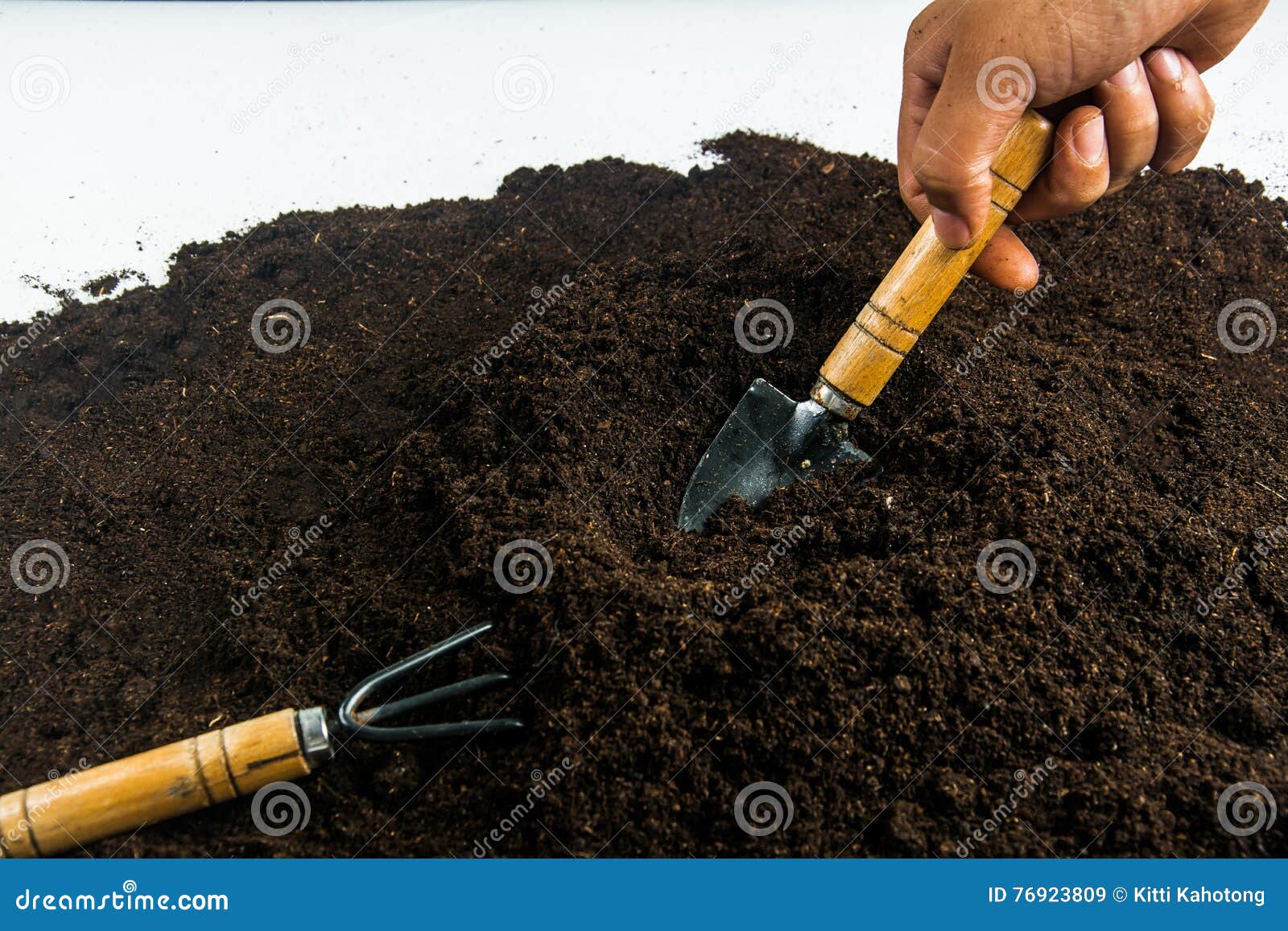 Gardening Equipment with Hand and Soil Stock Image - Image of soil ...