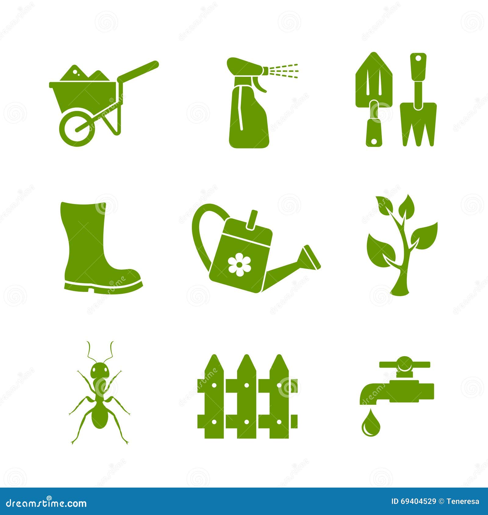 Gardening icons set stock vector. Illustration of sprayer - 69404529