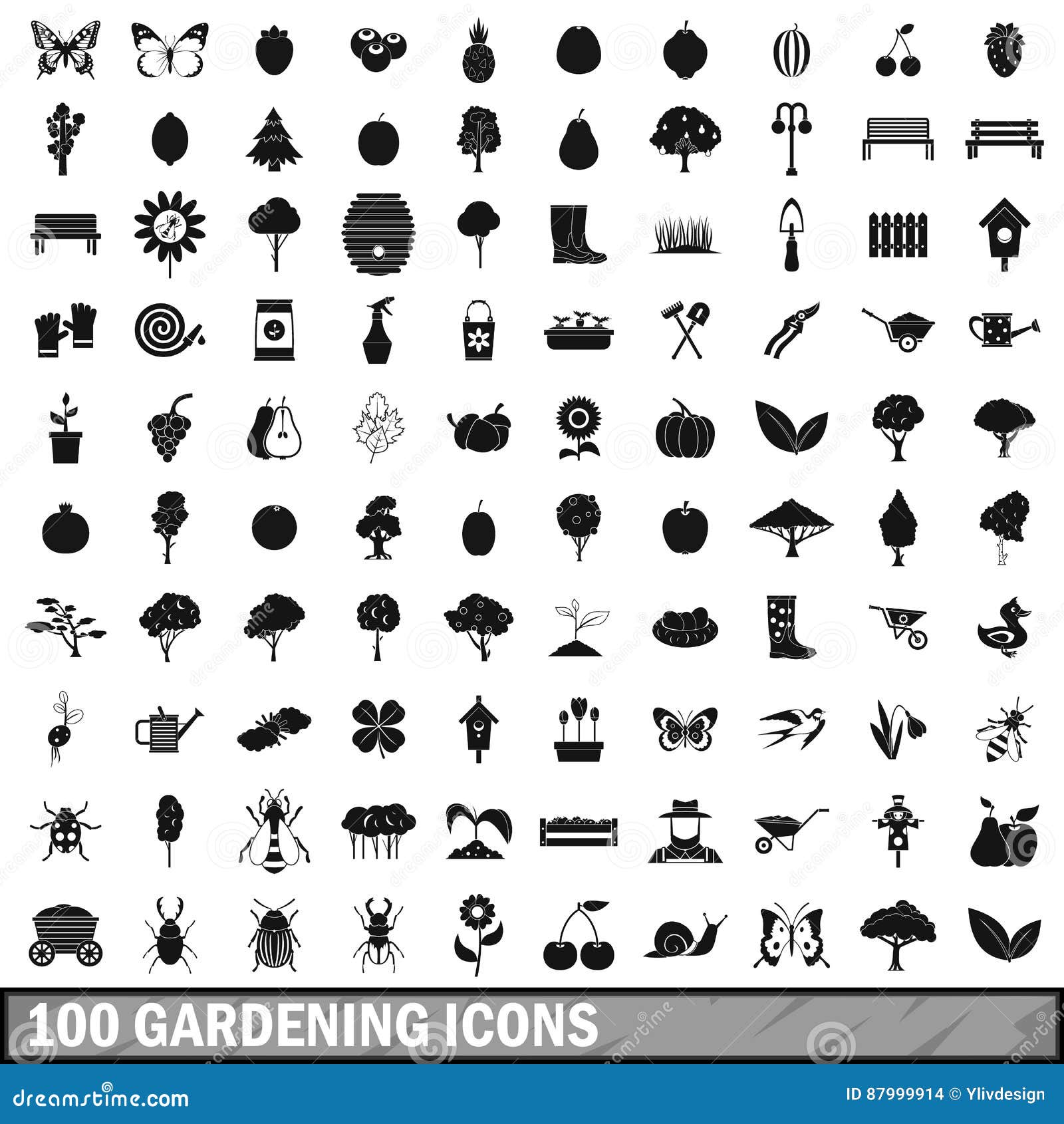 100 Gardening Icons Set in Simple Style Stock Vector - Illustration of ...