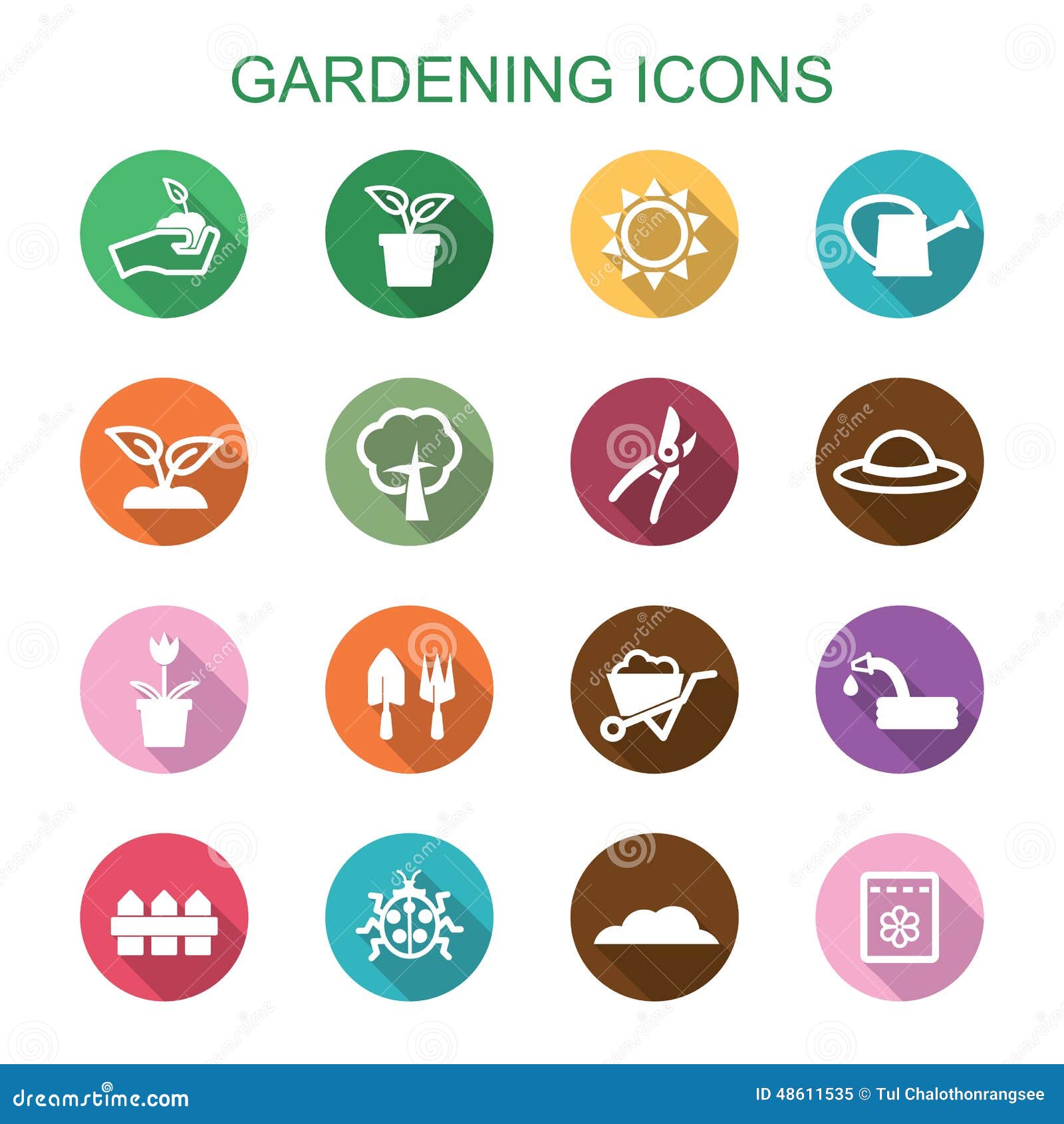 Gardening Long Shadow Icons Stock Vector - Illustration of icons ...
