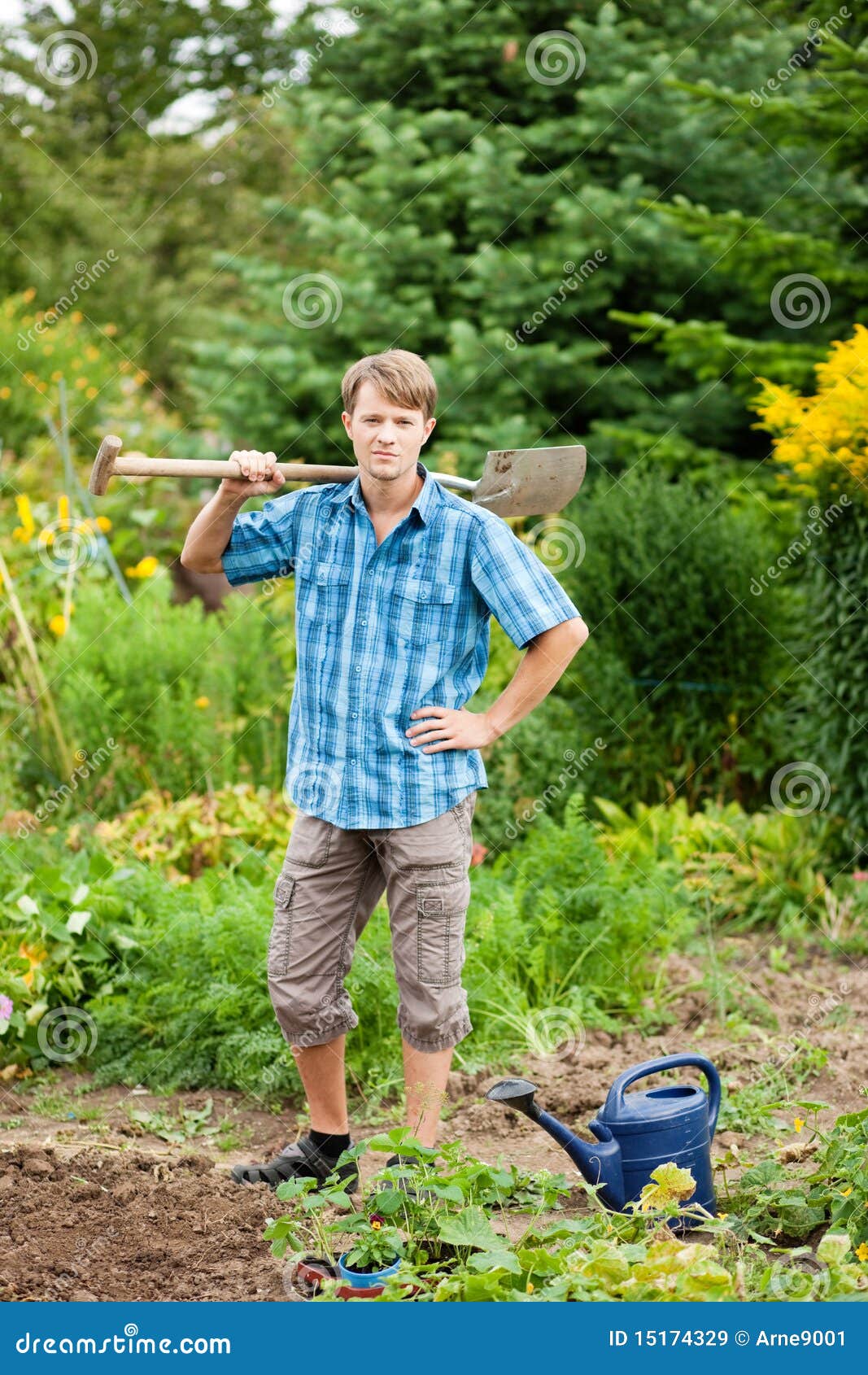 Gardening - Man Digging Over the Soil Stock Image - Image of flowerbed ...