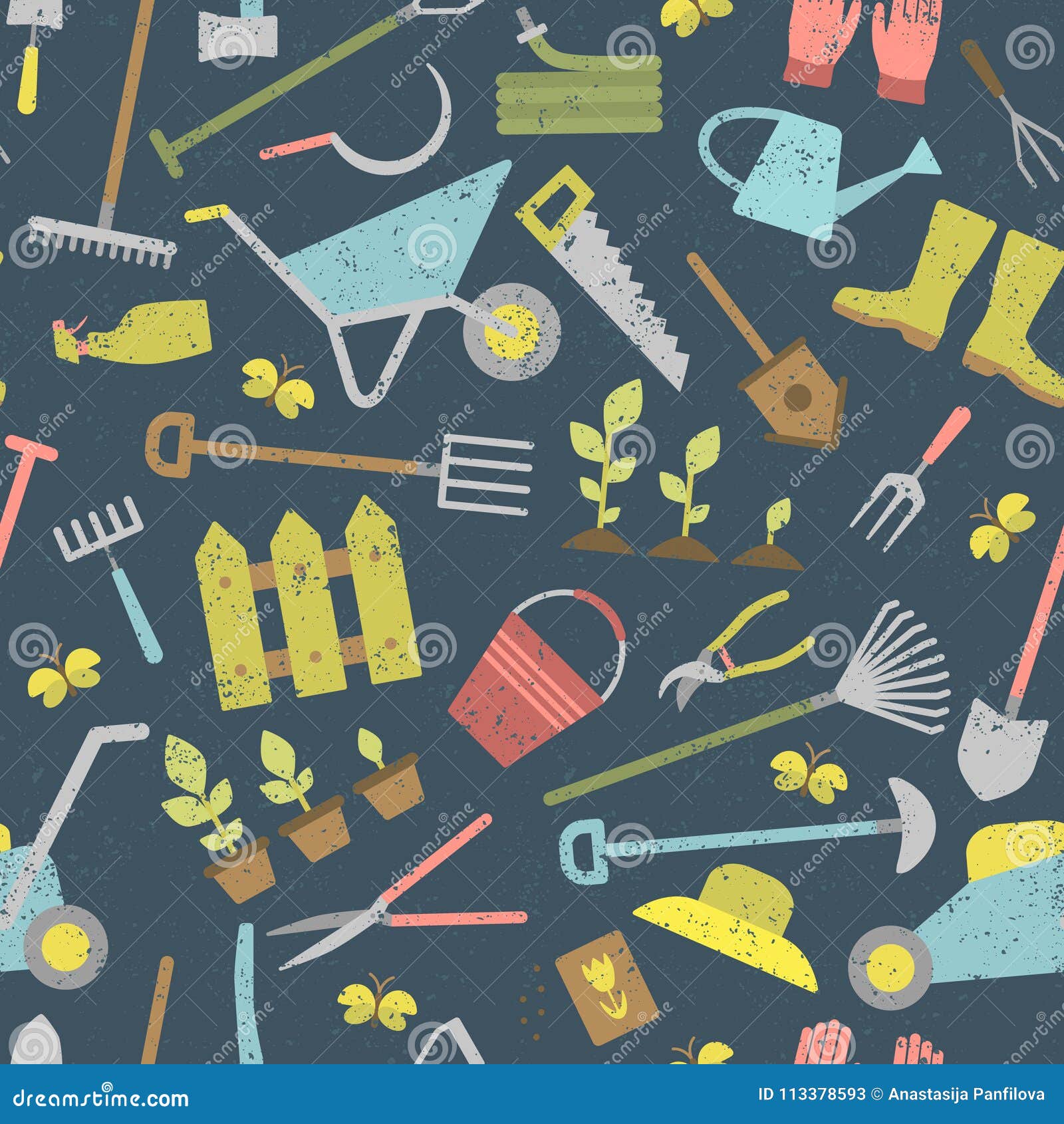 Gardening pattern. stock vector. Illustration of flower - 113378593