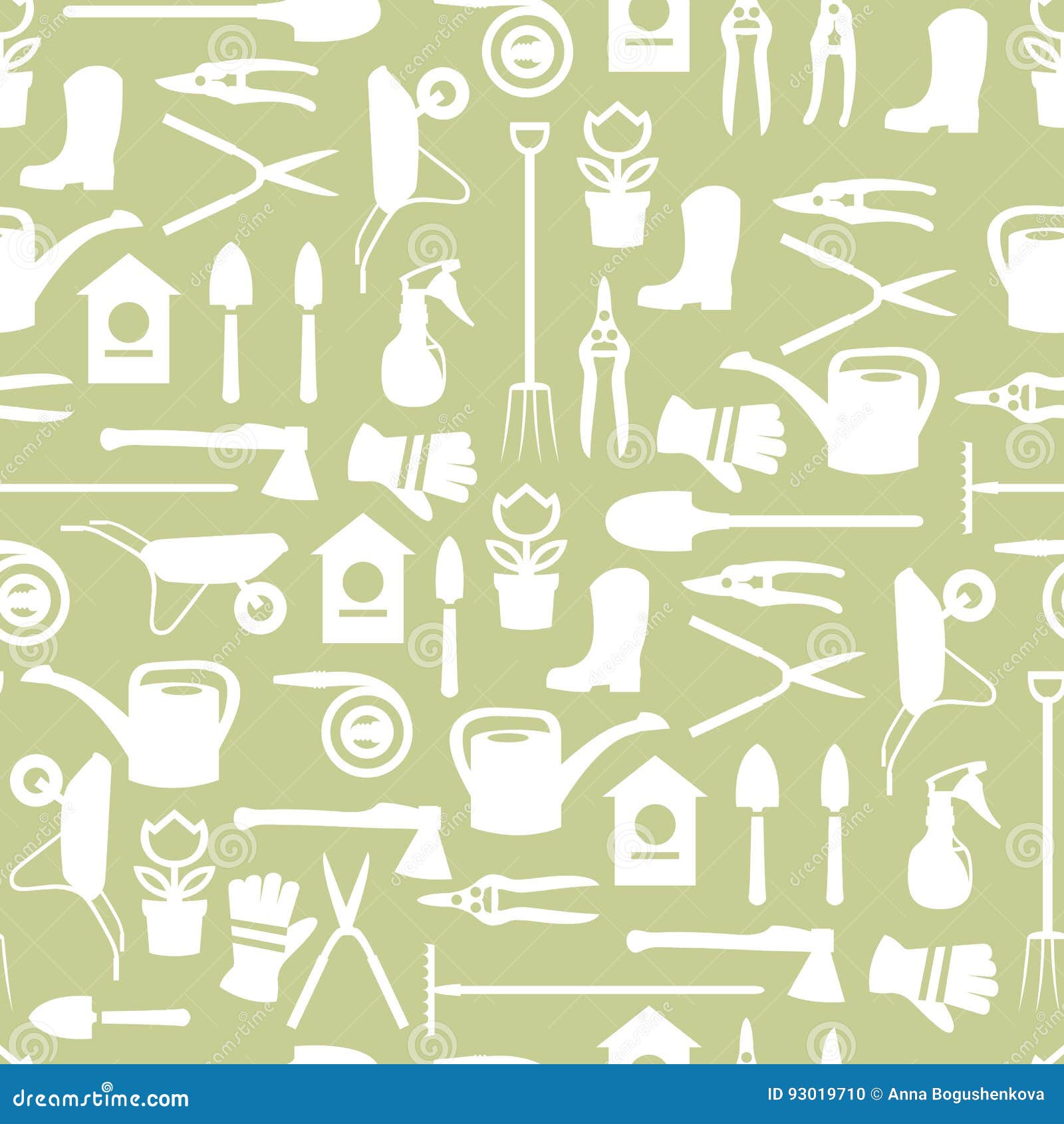 Gardening Seamless Pattern Design with Cute Flat Icons Vector Stock ...