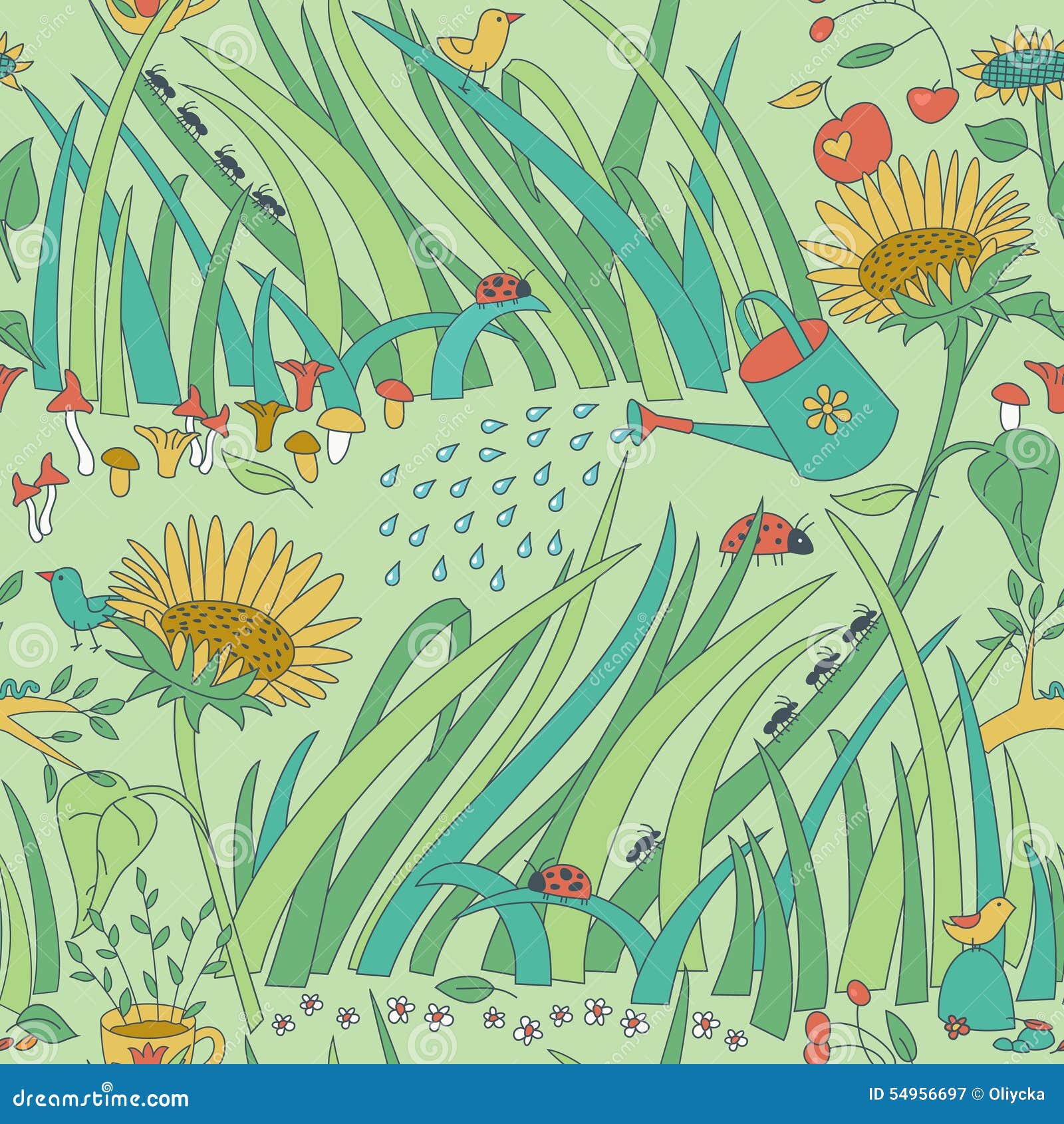 Gardening Seamless Pattern stock vector. Illustration of birsds - 54956697