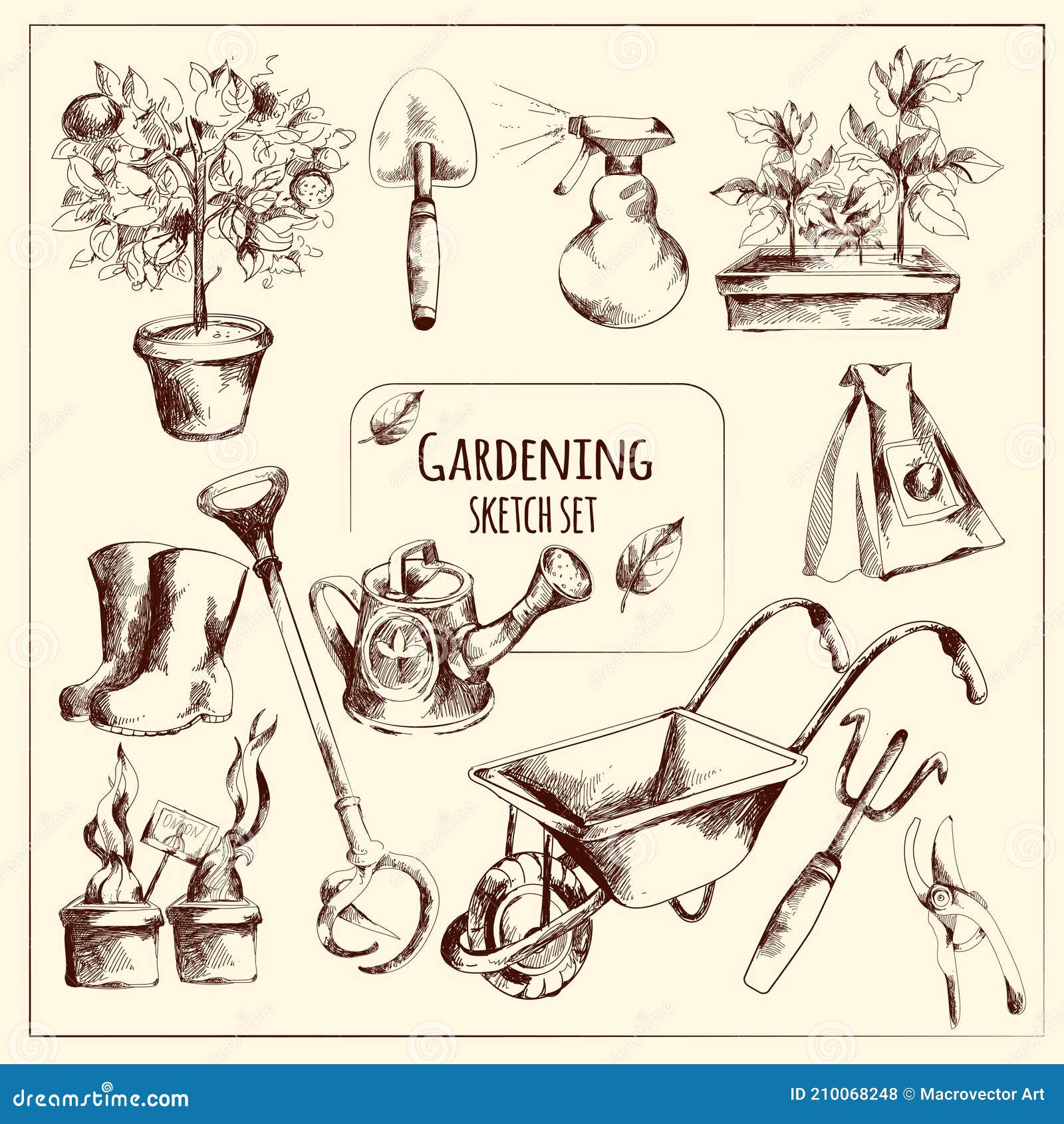 Gardening Sketch Set stock vector. Illustration of earth - 210068248