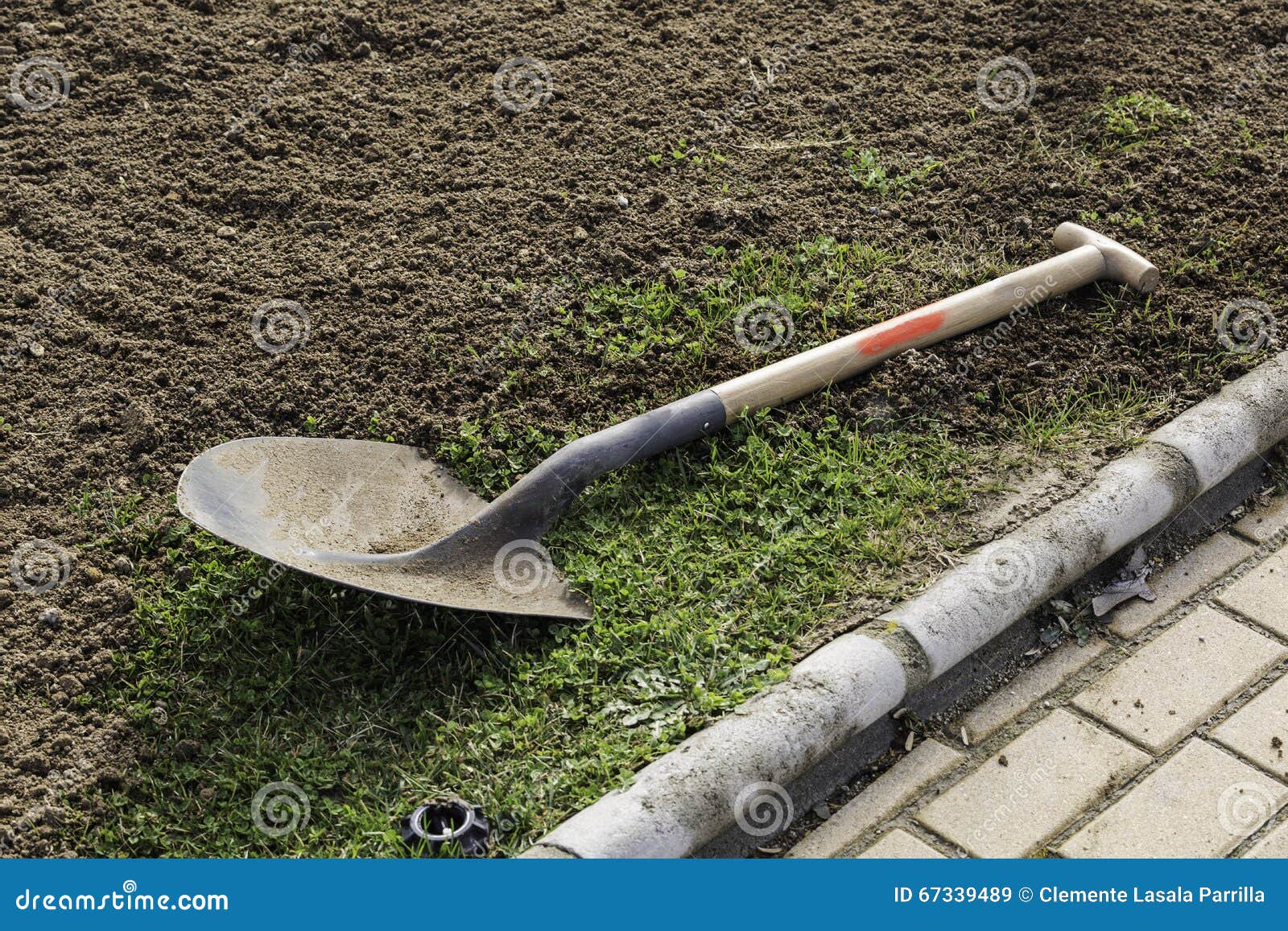 Gardening Spade on Grass and Compost, Ready To the Spring Season Stock ...