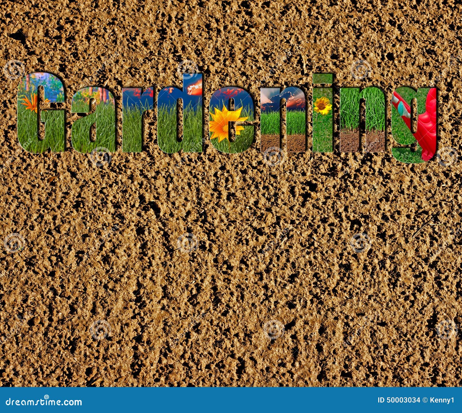 Gardening Text on Soil and Grass Background Stock Illustration ...