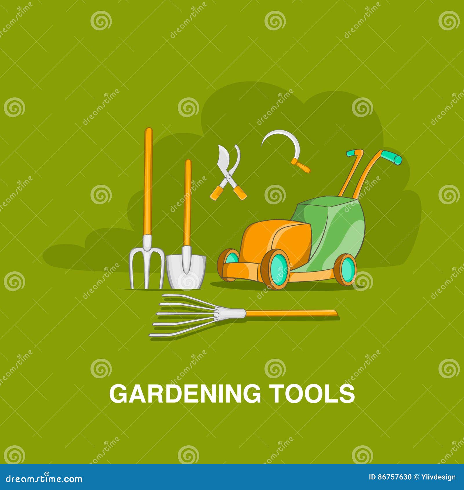 Gardening Tools Concept, Cartoon Style Stock Vector - Illustration of ...