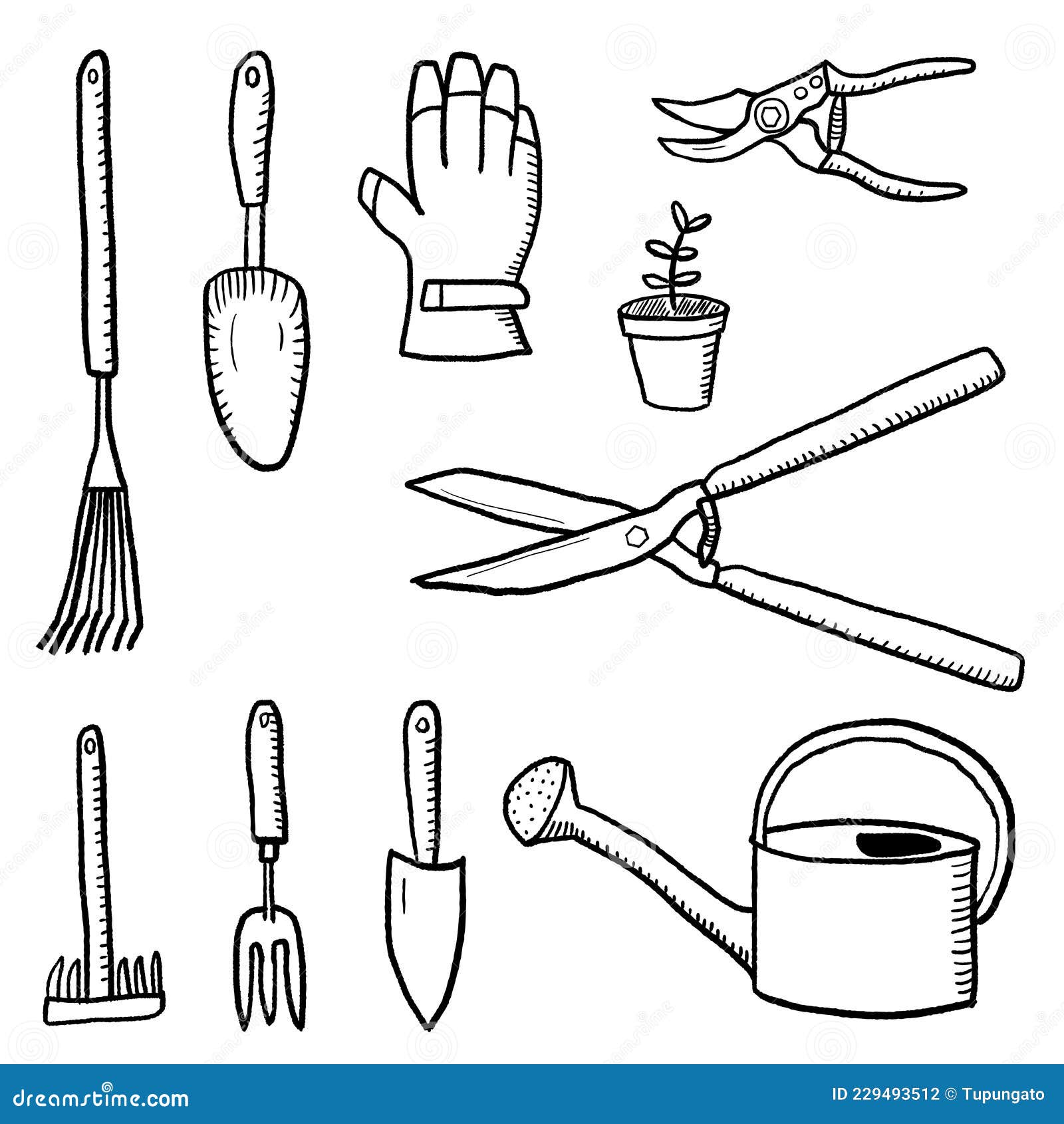 Gardening Tools Doodle Style Illustration Stock Vector - Illustration ...