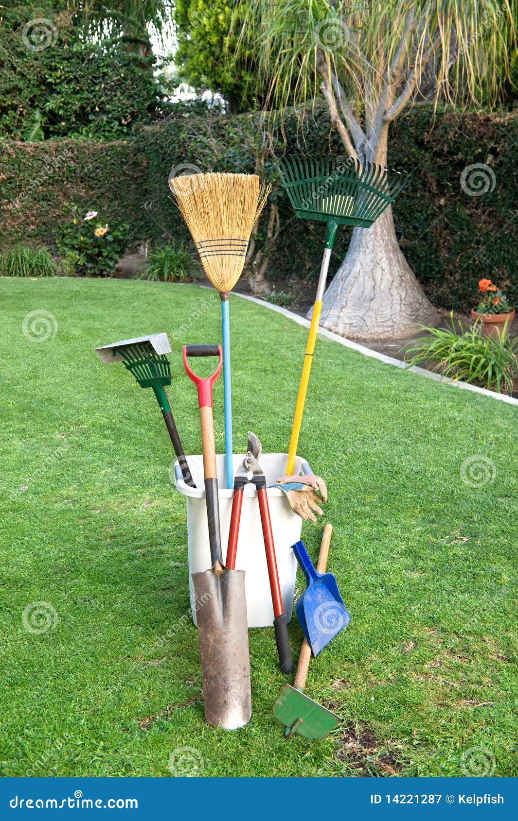 Gardening tools on grass stock image. Image of care, broom - 14221287