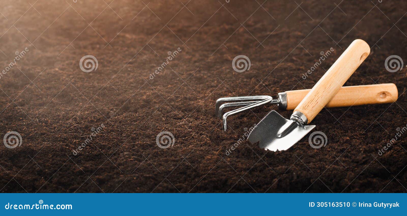 Garden Shovel and Rake Lie on the Ground Stock Photo - Image of sunny ...