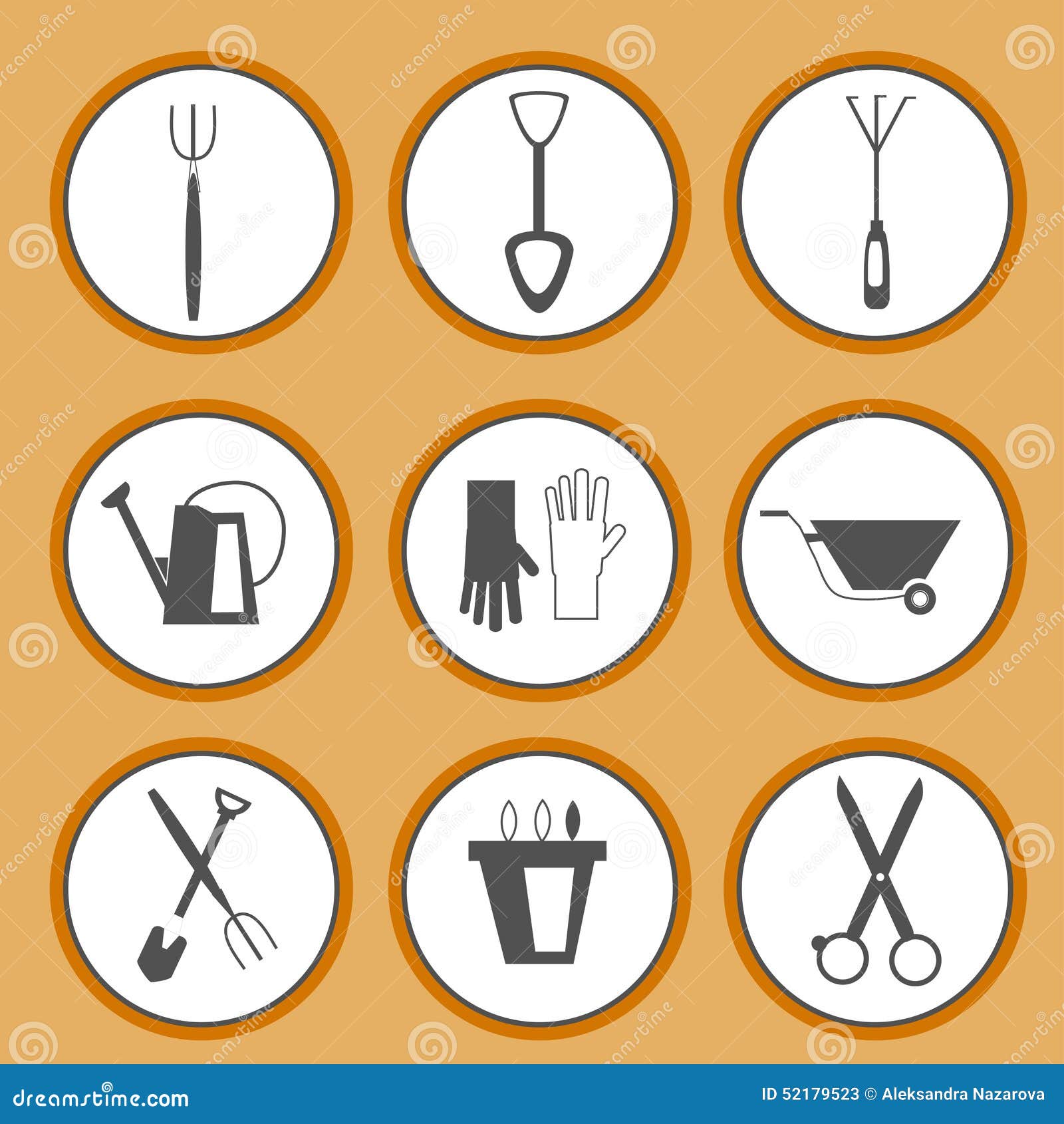 Gardening tools icon set stock vector. Illustration of fork - 52179523