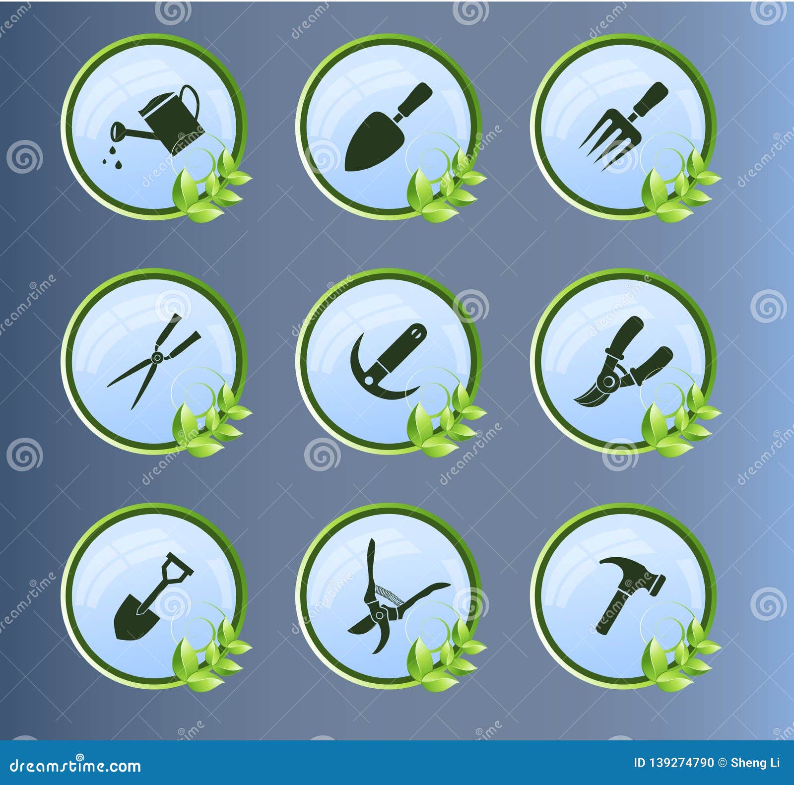 Gardening Tools Icons, a Collection of 9 Icons Stock Vector ...