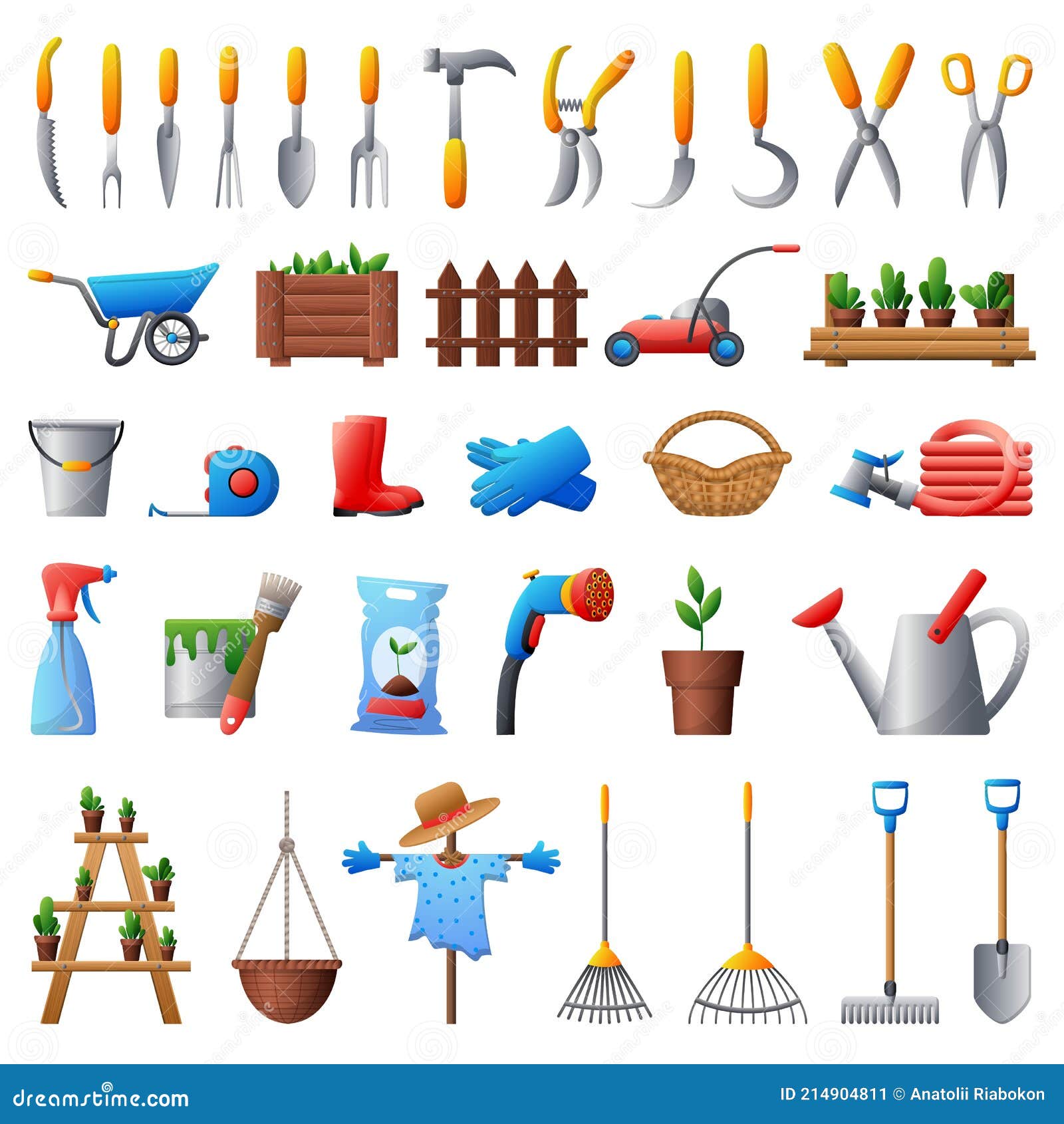 Gardening Tools Icons Set, Cartoon Style Stock Vector - Illustration of ...