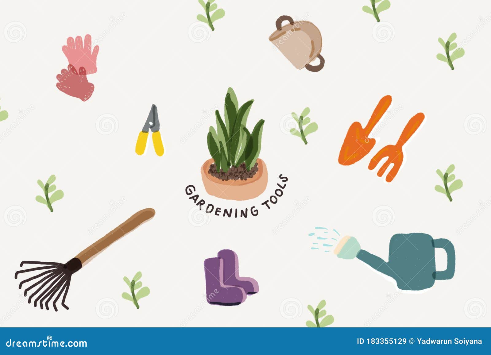 Gardening Tools Illustration Themed Collages Stock Illustration ...