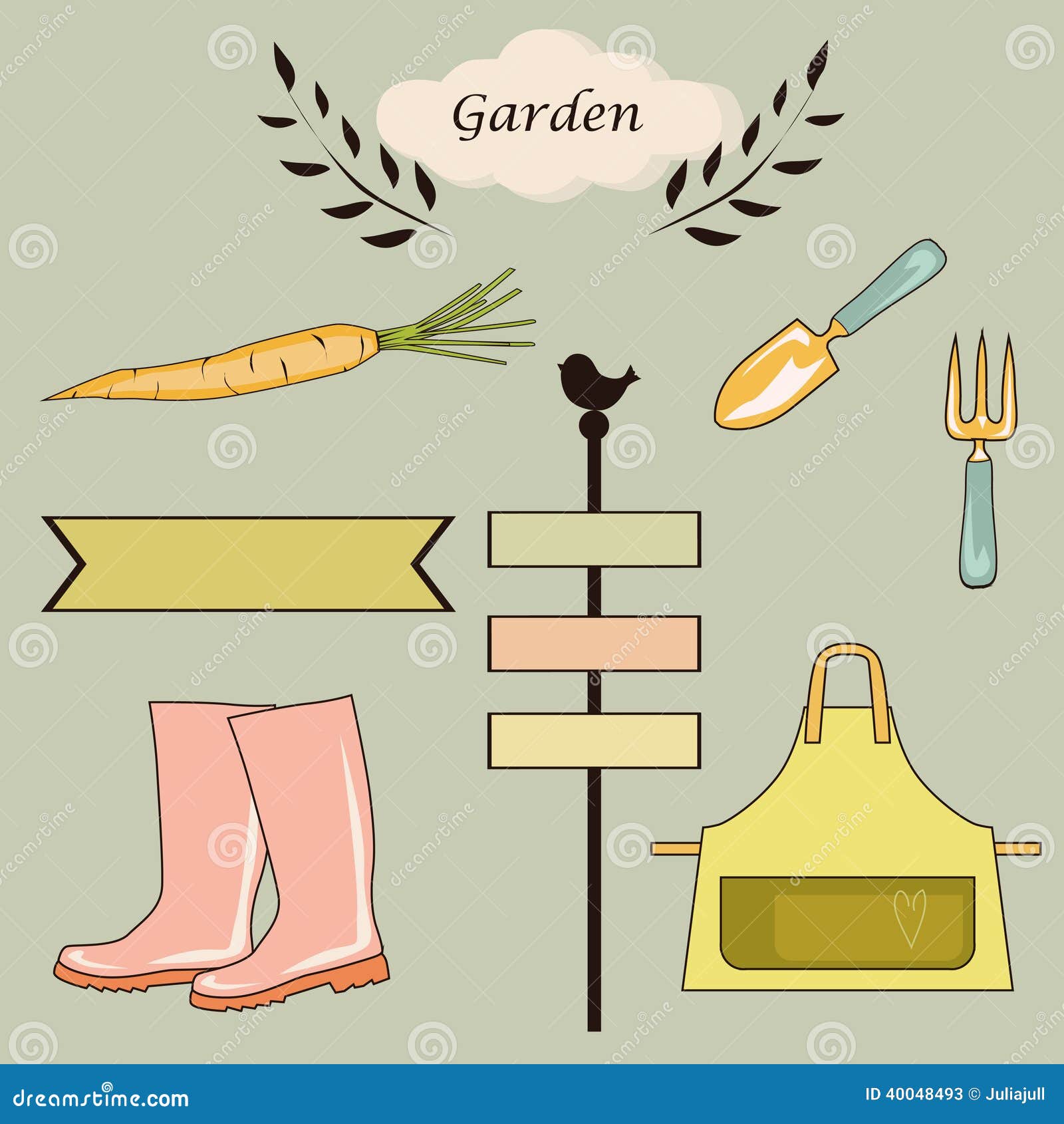 Gardening Tools and Items of Clothing Labels and Garden Vector ...