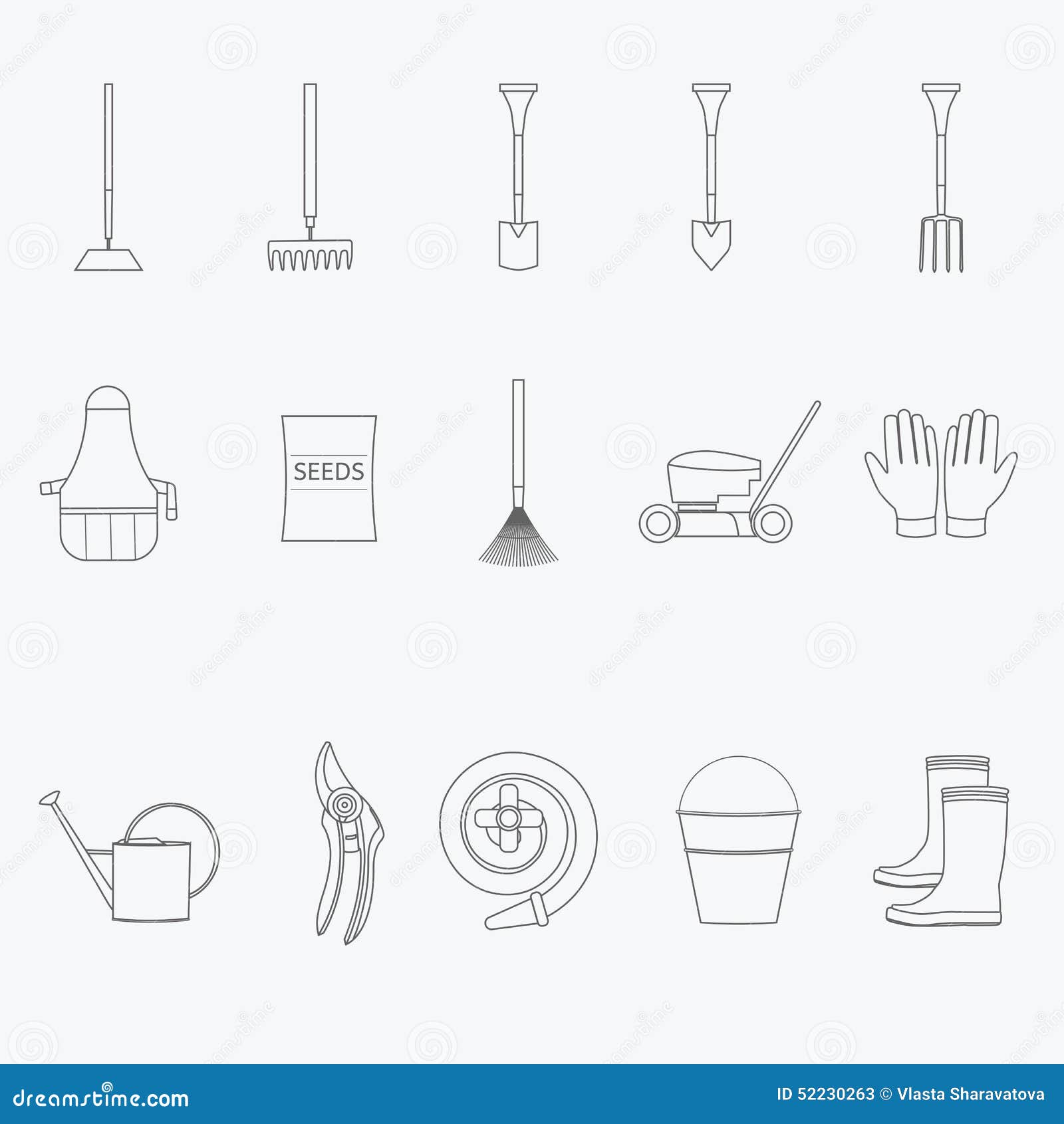 Gardening Tools Line Icons Set. Vector Stock Vector - Illustration of ...