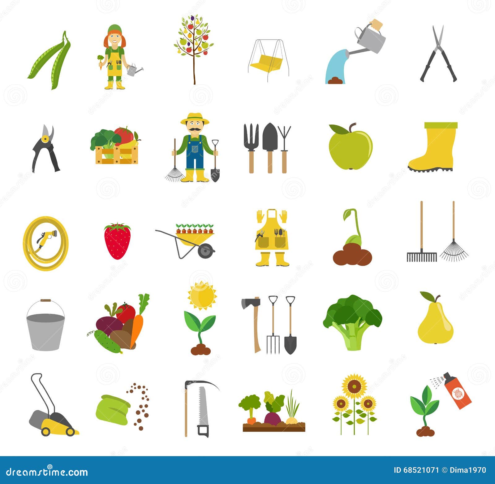 Gardening Work, Farming Icon Set. Flat Style Design Stock Vector ...