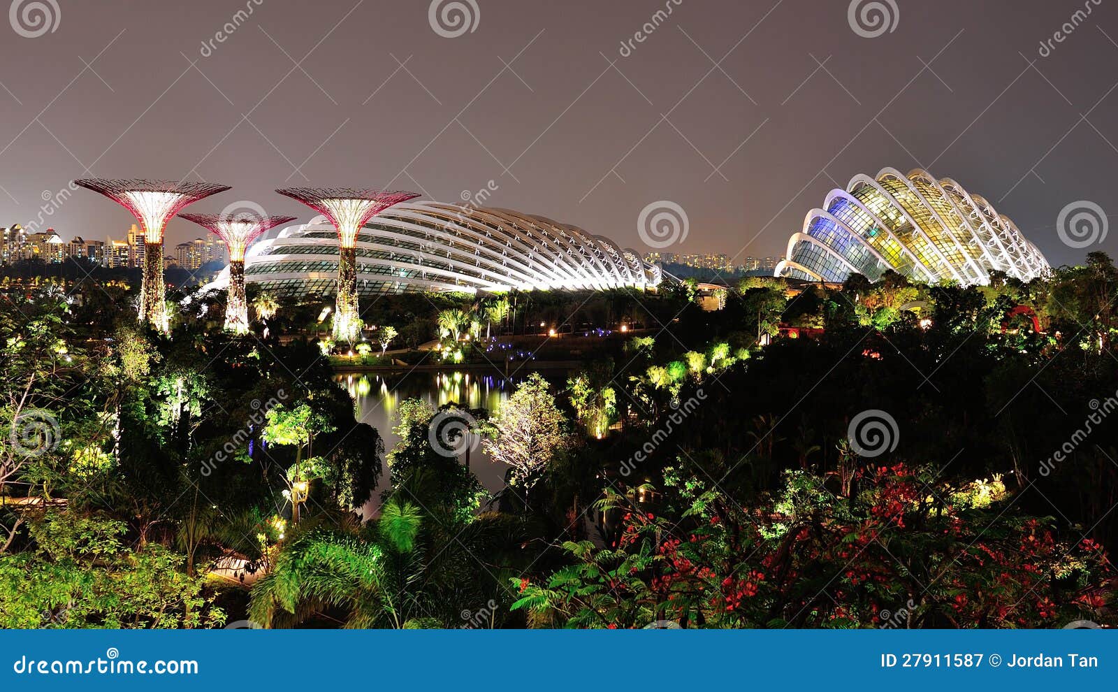 Gardens by the Bay at Night Stock Image - Image of light, attraction ...