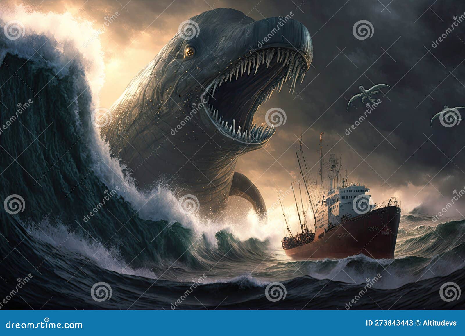 A Gargantuan Sea Monster Emerging From The Depths Of The Ocean, Its ... A Gargantuan Sea Monster Emerging From The Depths Of The Ocean, Its ...