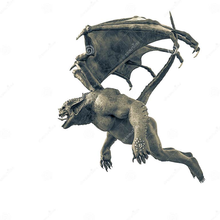 Gargoyle is Flying Side View Stock Illustration - Illustration of evil ...