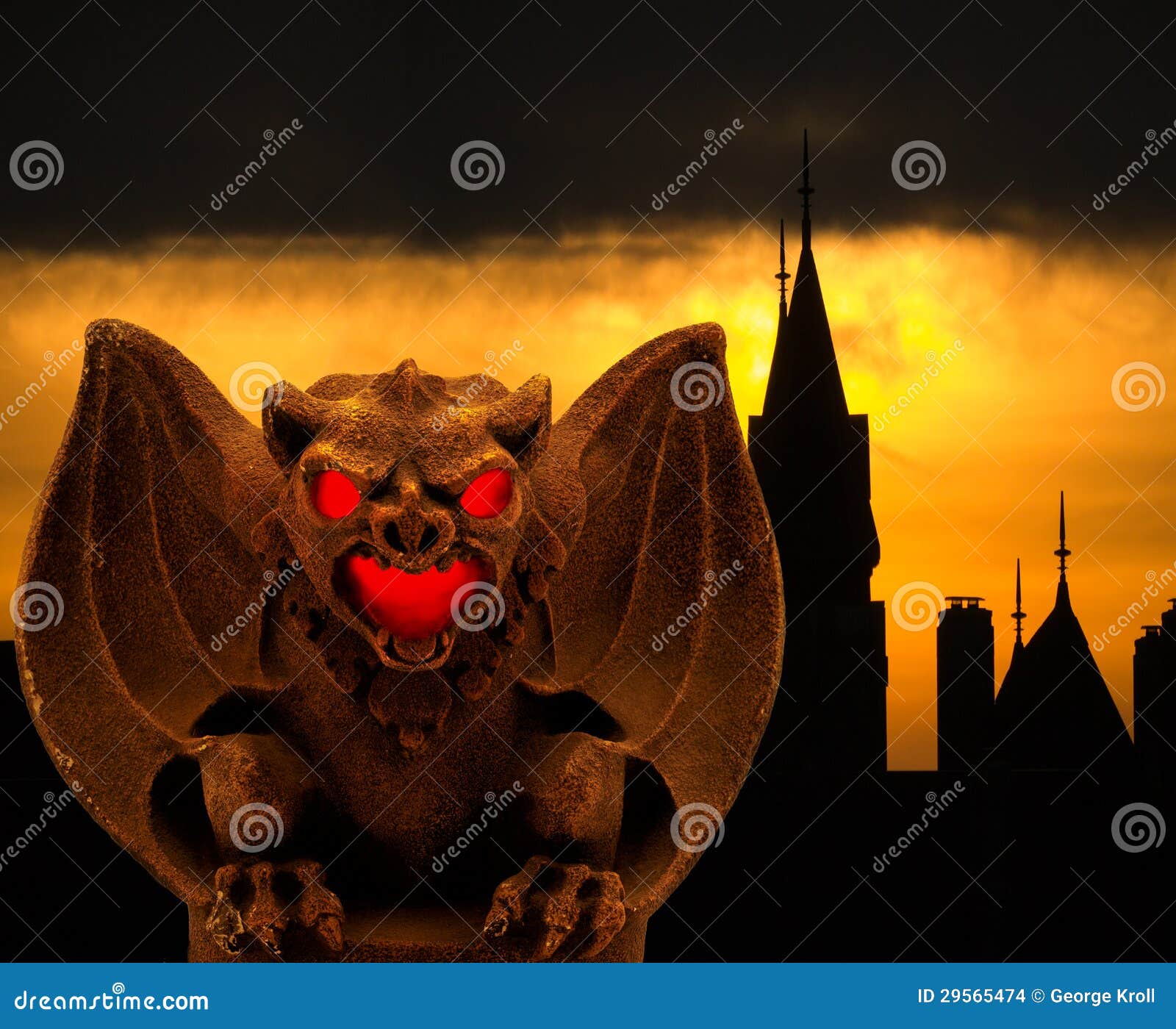 Gargoyle with Gothic Background Stock Photo - Image of wings, gothic ...