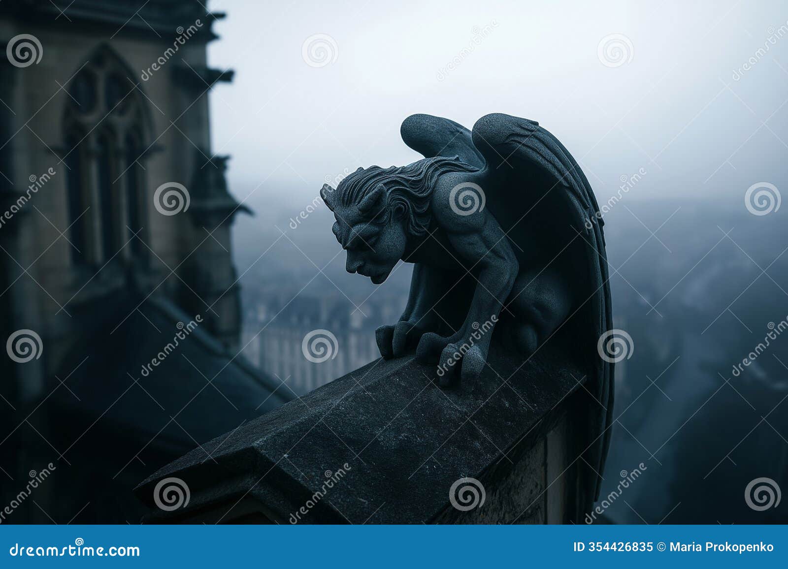 Gargoyle On Gothic Cathedral Roof, Old Monster Statue Close-up. Vintage ...