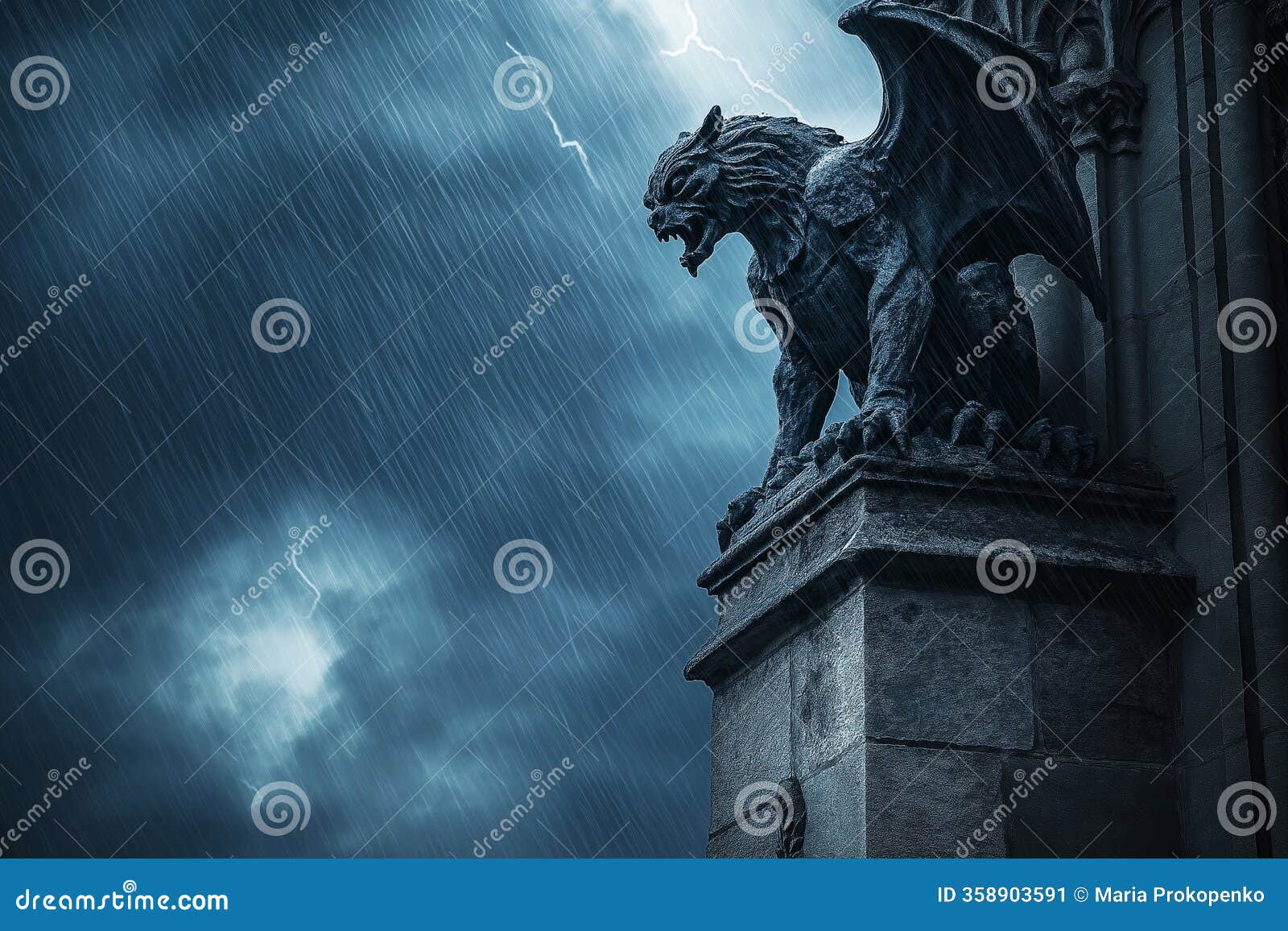 Gargoyle On Gothic Cathedral Roof, Old Monster Statue Close-up. Vintage ...