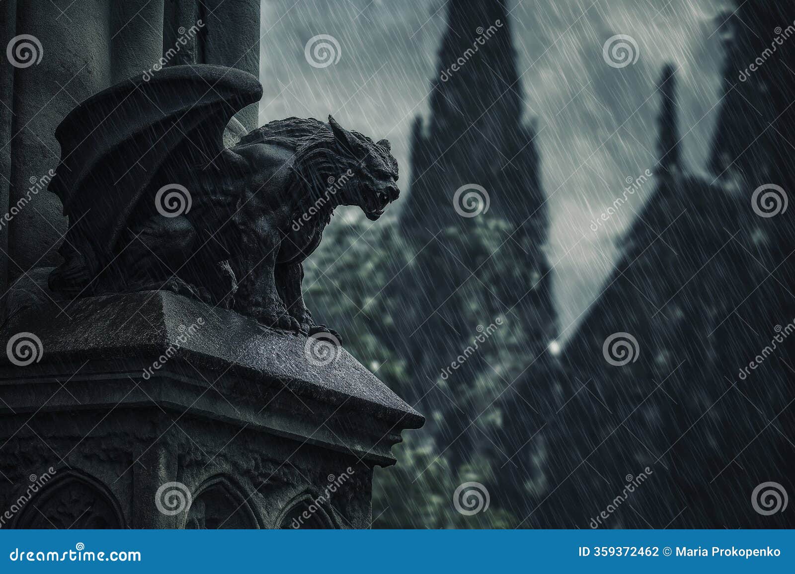 Gargoyle In Rain And Thunder On Gothic Cathedral Stock Image ...