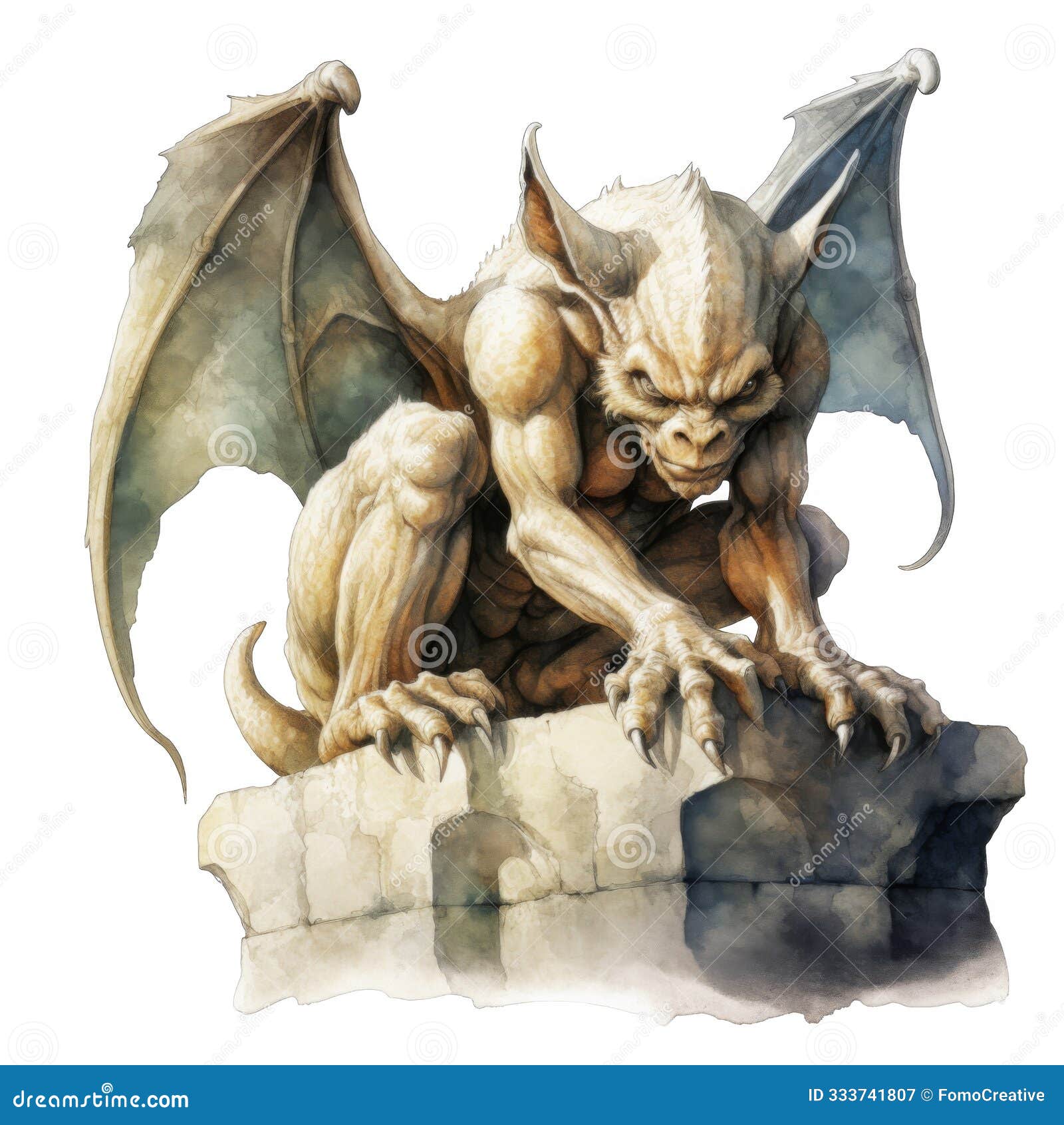 A Gargoyle with Wings Perched on a Stone Ledge Stock Illustration ...