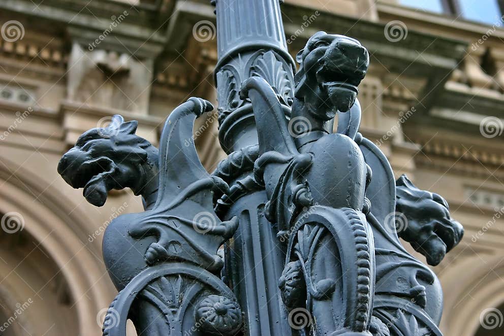 Gargoyles on lamp Post stock photo. Image of closeup, detail - 906974