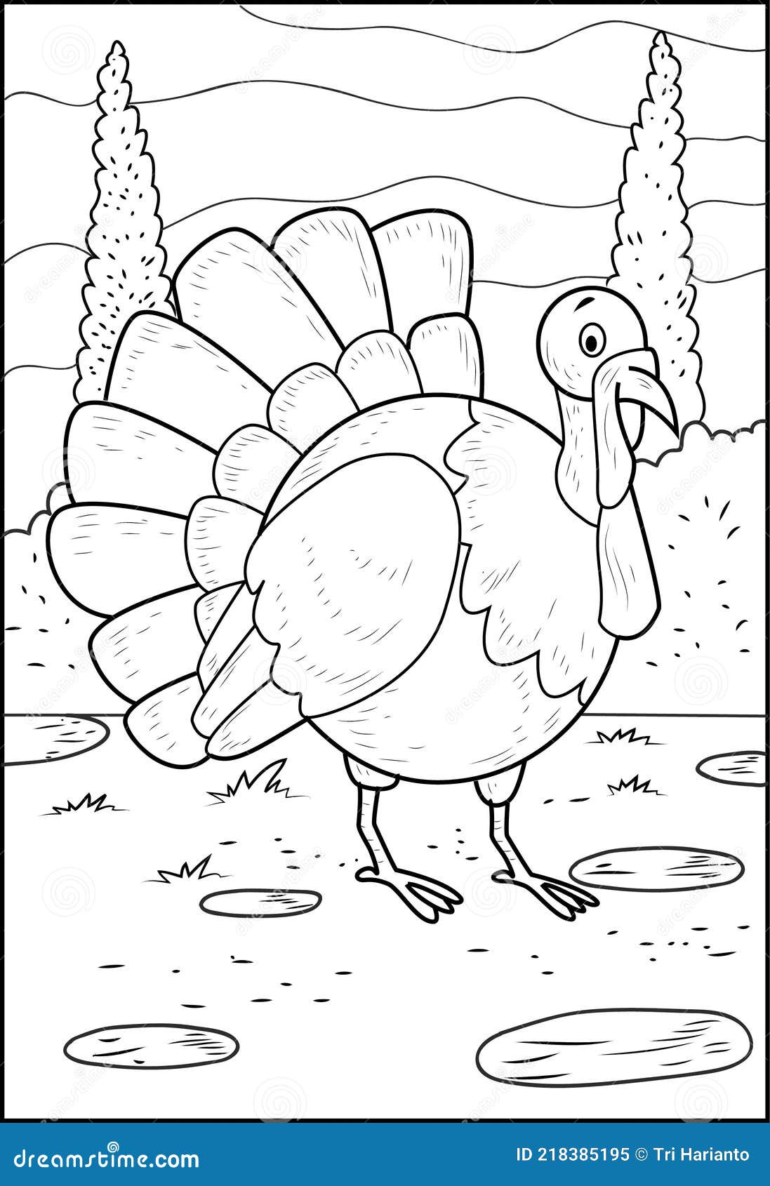 Turkeys Forage Around the Yard Happy Thanskgiving Coloring Page Stock ...