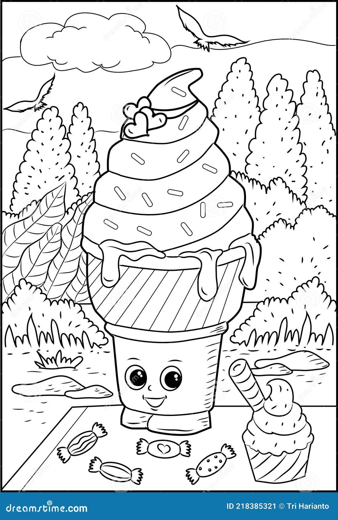 Melted Ice Cream Accompanied by Candy Happy Summer Holiday Coloring ...