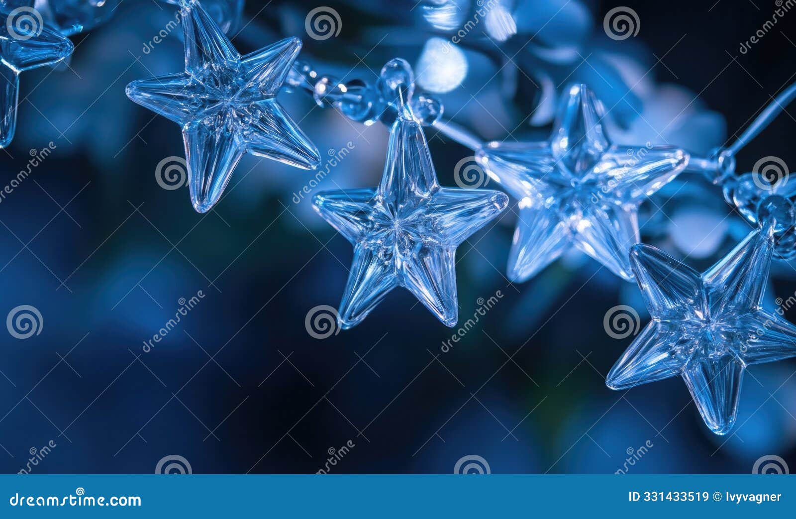 Garland of Glass Stars, Cold Blue Light Stock Image - Image of shine ...