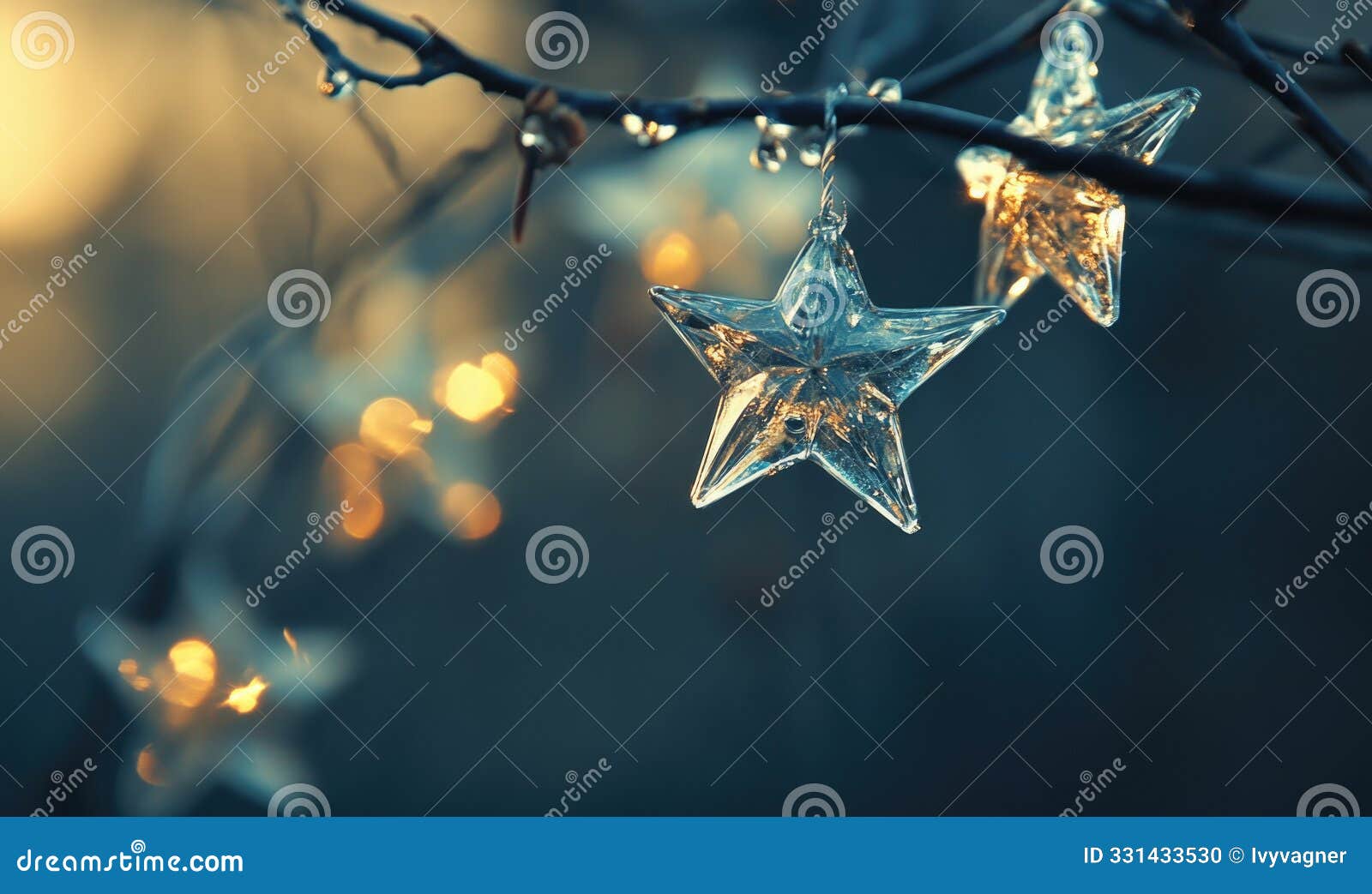 Garland of Glass Stars, Cold Blue Light Stock Photo - Image of ...