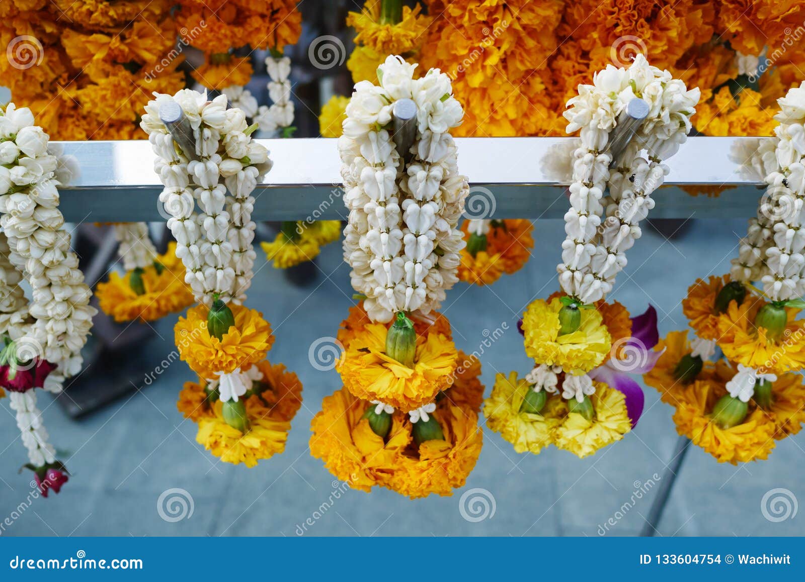 Garland in Thai Buddhist Temple Stock Photo - Image of garlands ...