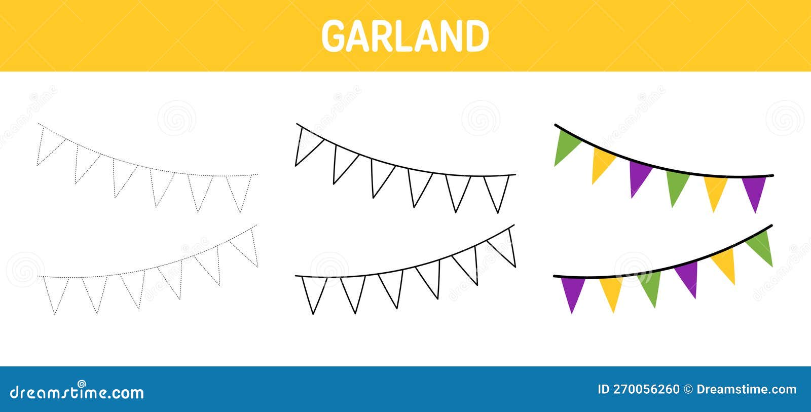 Garland Tracing and Coloring Worksheet for Kids Stock Vector ...