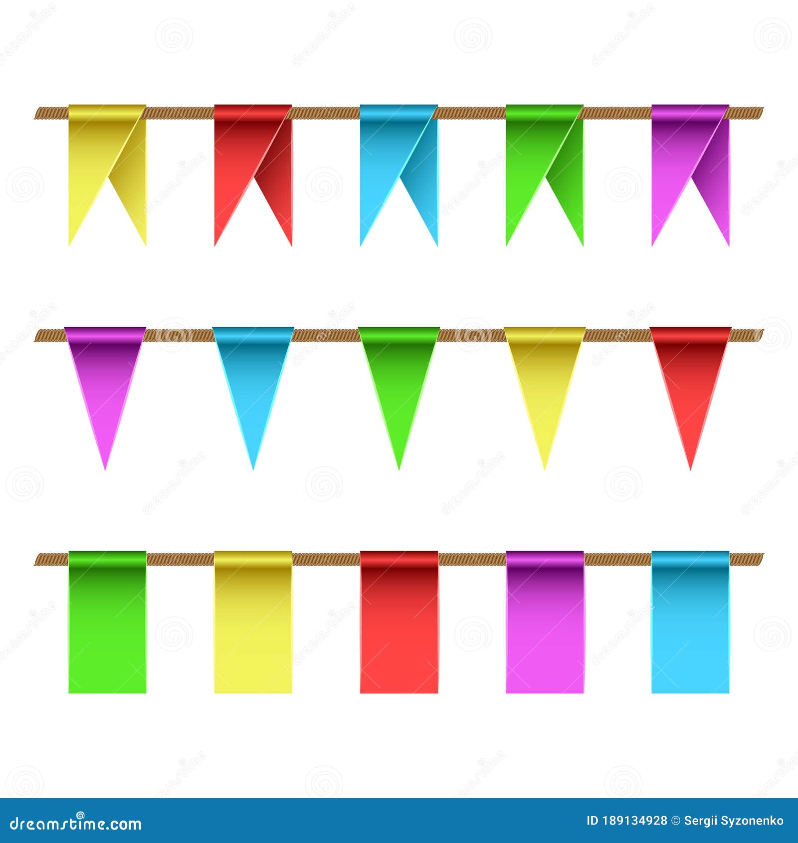 Garlands Set of Multi-colored Flags on a Straight Rope, Triangular and ...